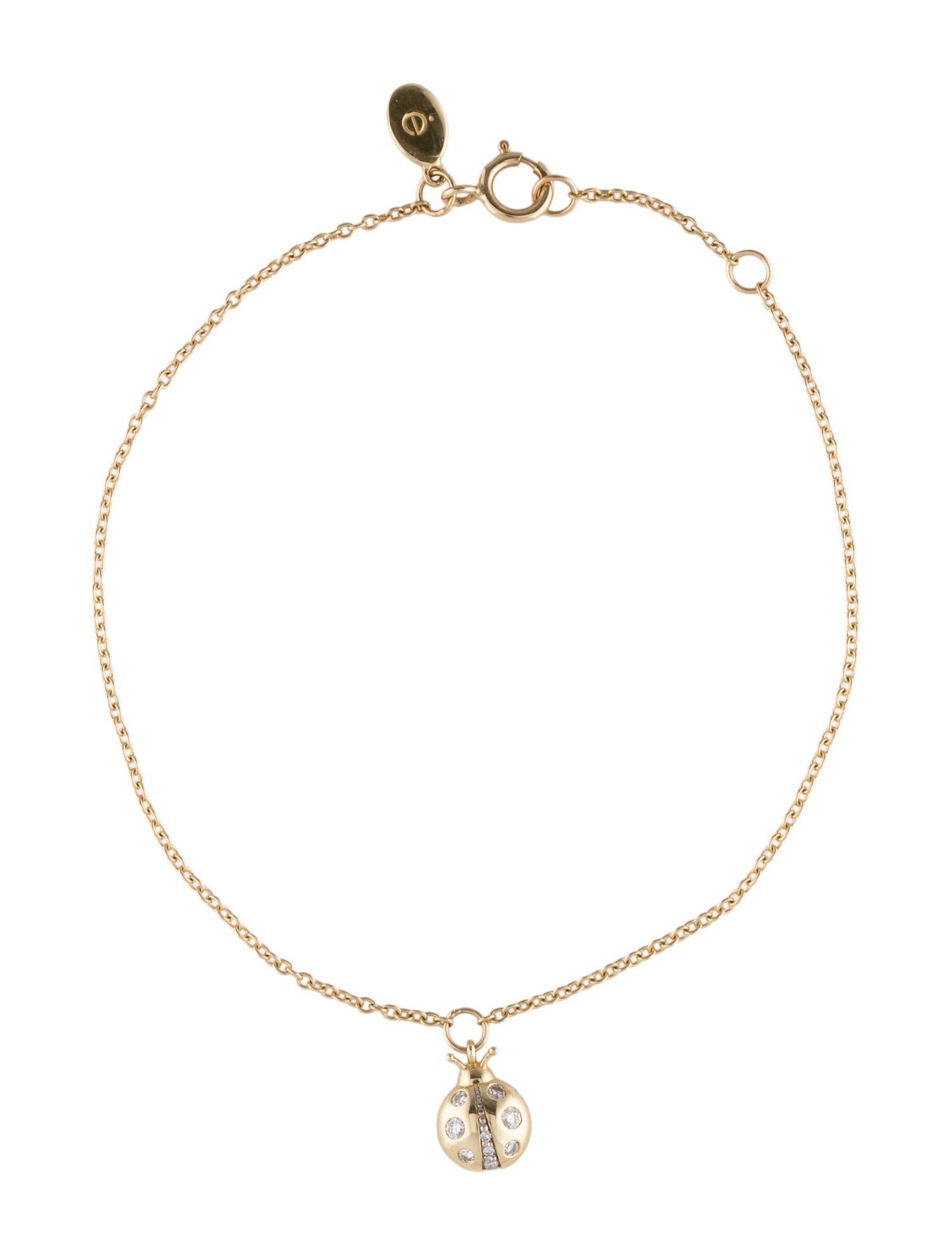 Eriness 14K Diamond Lady Bug Charm Bracelet - 14K Yellow Gold Charm ...