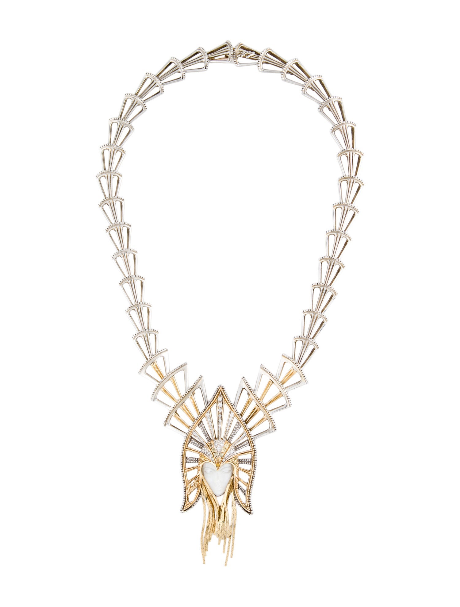 Erté Diamond, Sapphire & Mother Of Pearl Removable Brooch Necklace ...