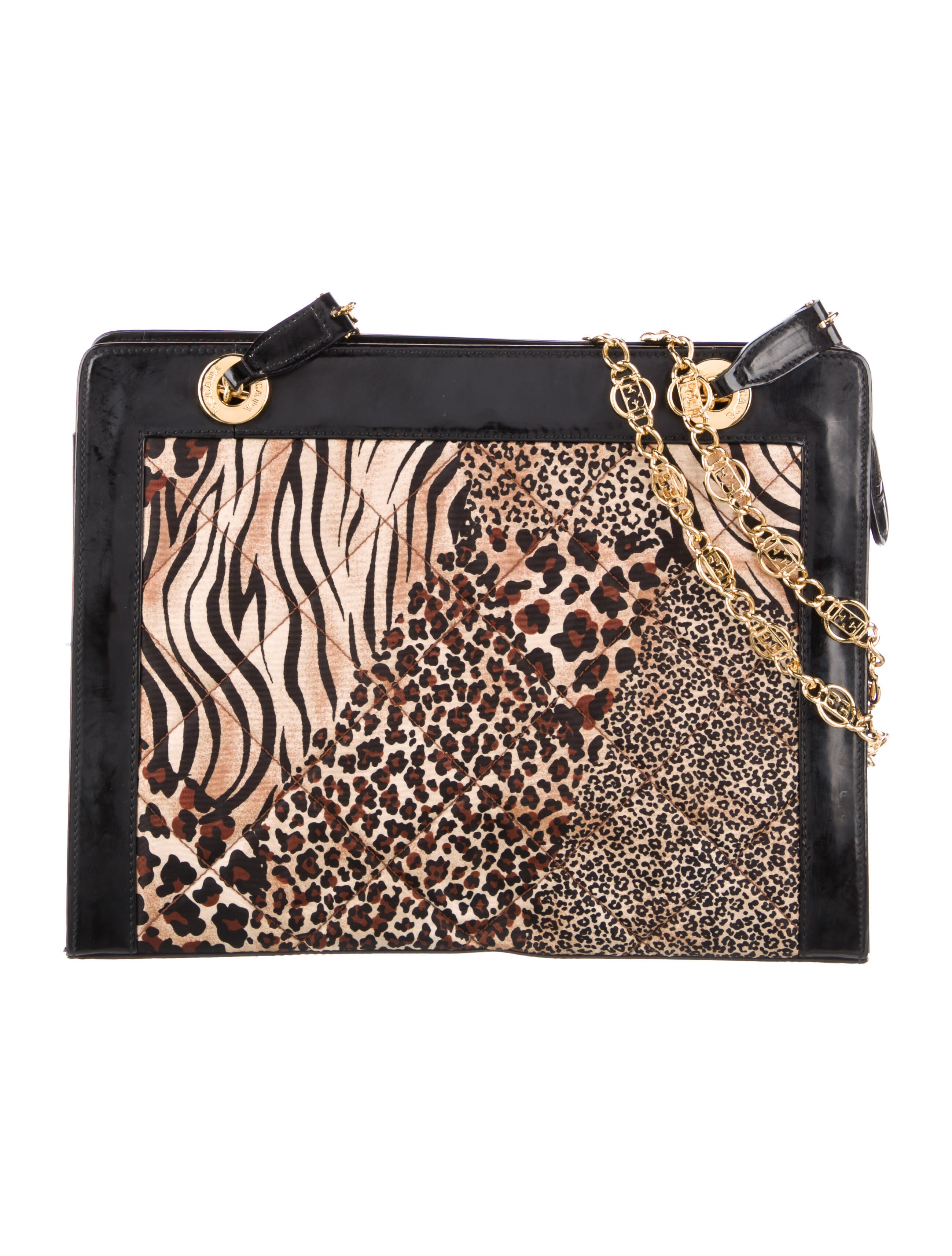 Escada Leather-Trimmed Printed Shoulder Bag - Black Shoulder Bags ...