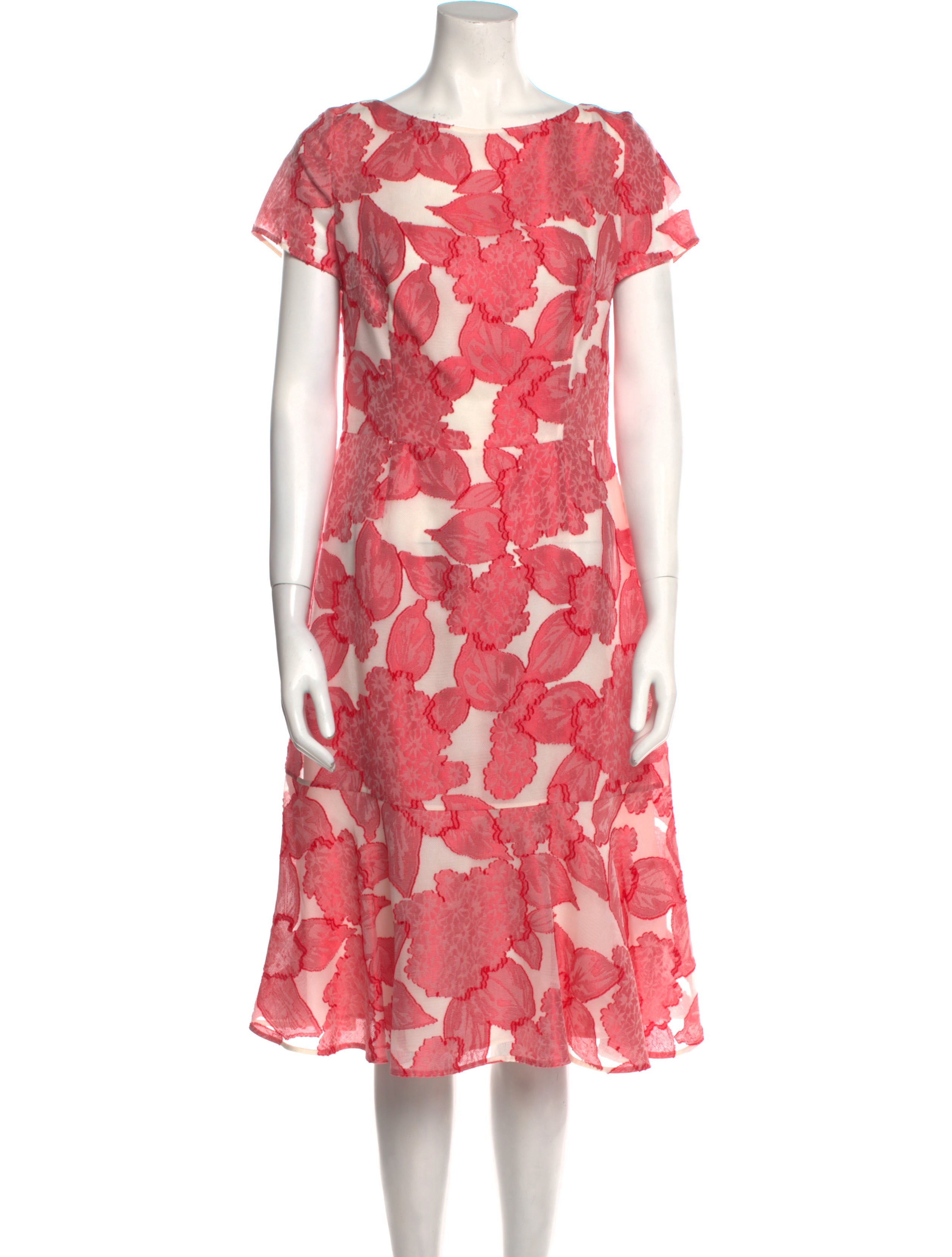 Escada Floral Print Midi Length Dress - Red Dresses, Clothing ...