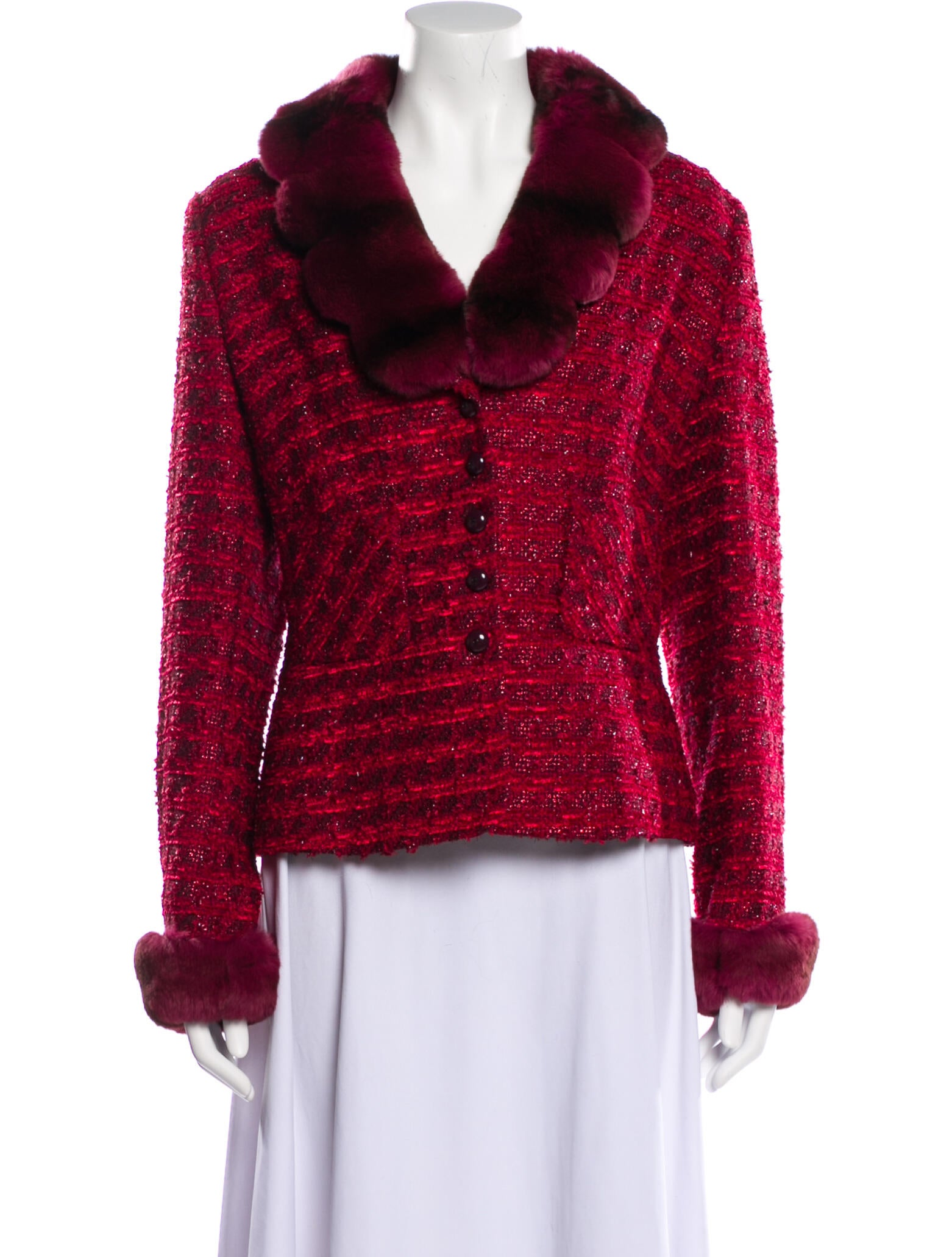 Escada Tweed Pattern Fur Jacket - Metallic Jackets, Clothing ...