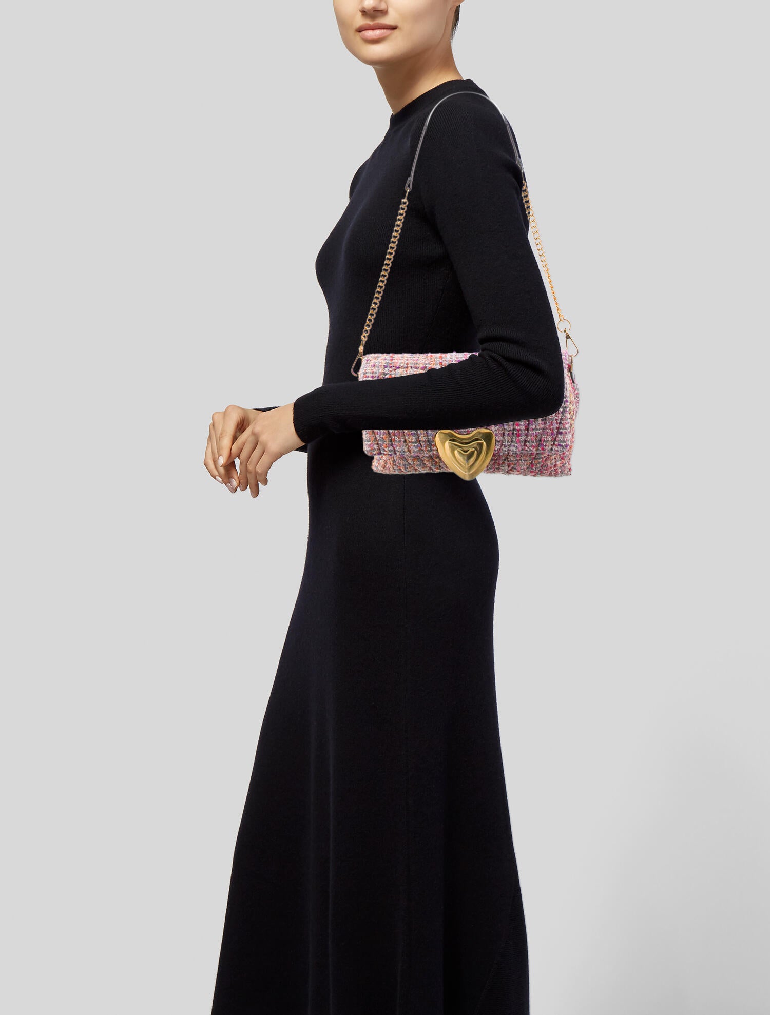 Escada Tweed Chain-Link Shoulder Bag - Pink Shoulder Bags, Handbags ...