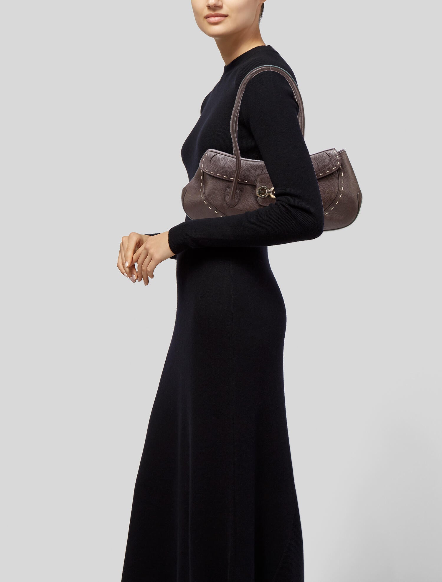 Escada Gold-Toned Leather Shoulder Bag - Brown Shoulder Bags, Handbags ...