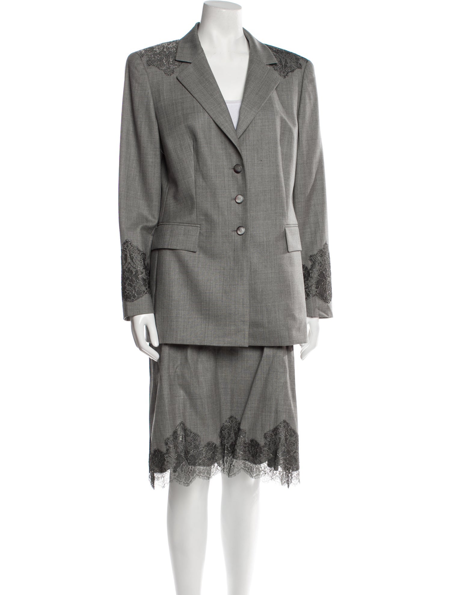 Escada Lace Trim Embellishment Skirt Set w/ Tags - Grey Suits and Sets ...