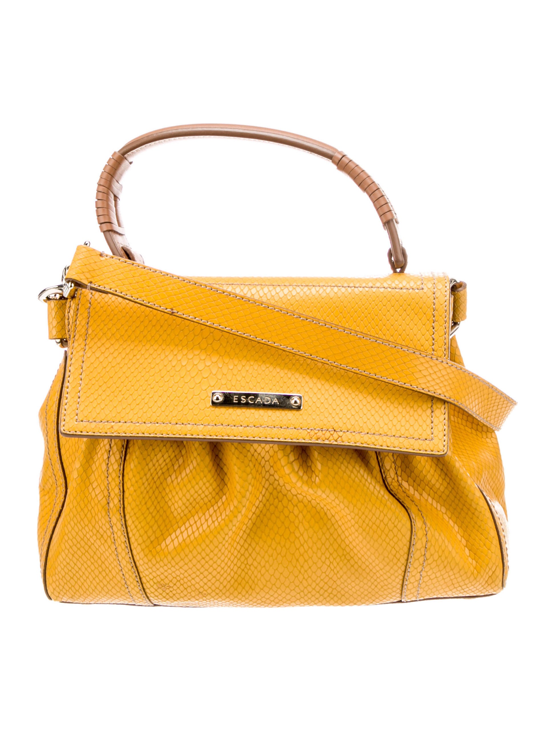 Escada Embossed Leather Bag - Yellow Shoulder Bags, Handbags ...