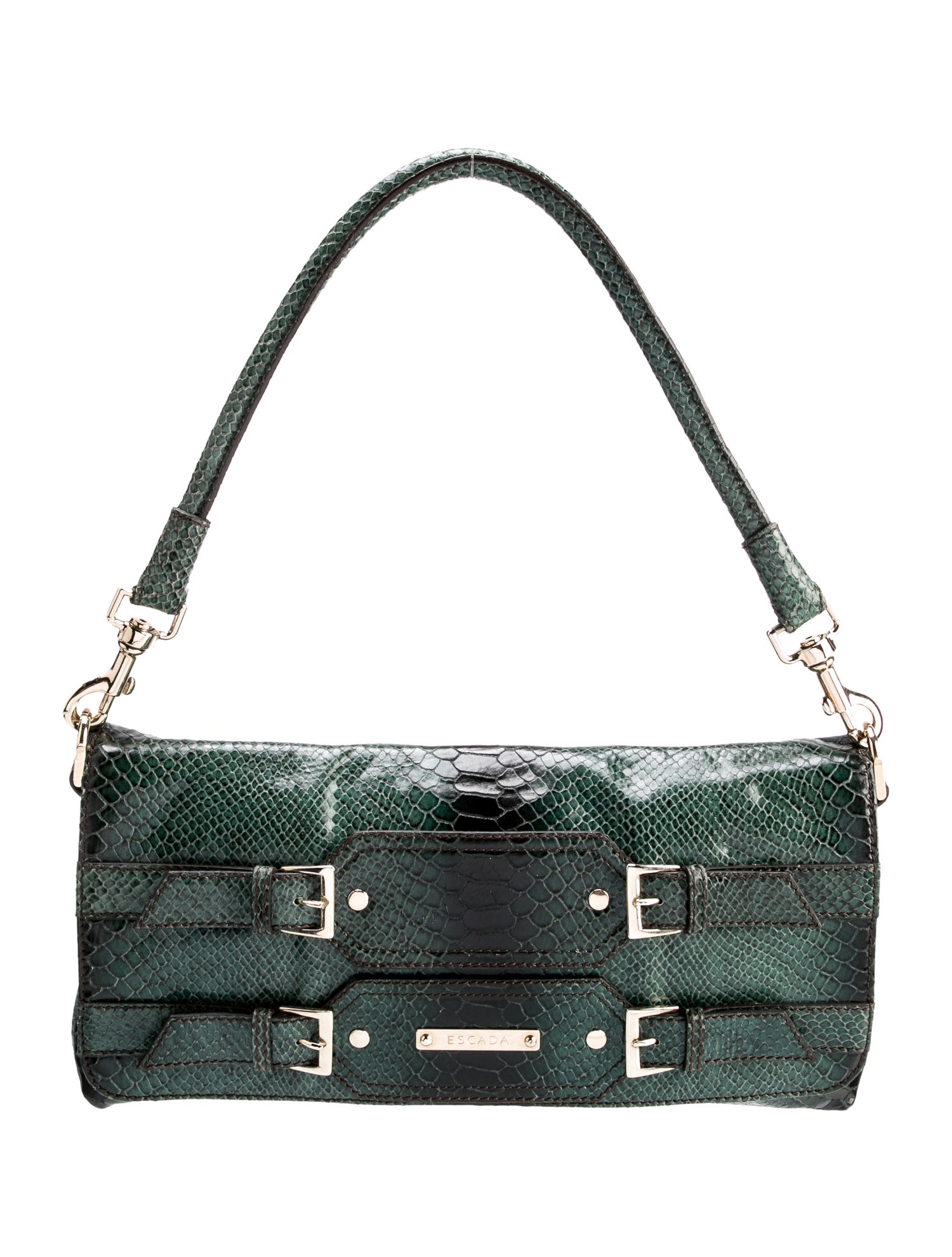 Escada Embossed Leather Shoulder Bag - Green Shoulder Bags, Handbags ...