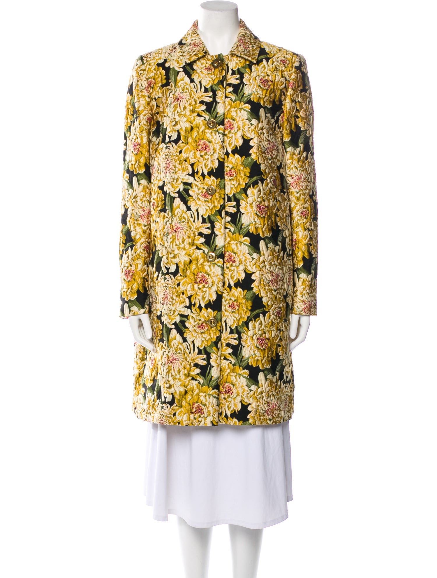 Escada Floral Print Trench Coat w/ Tags - Yellow Coats, Clothing ...