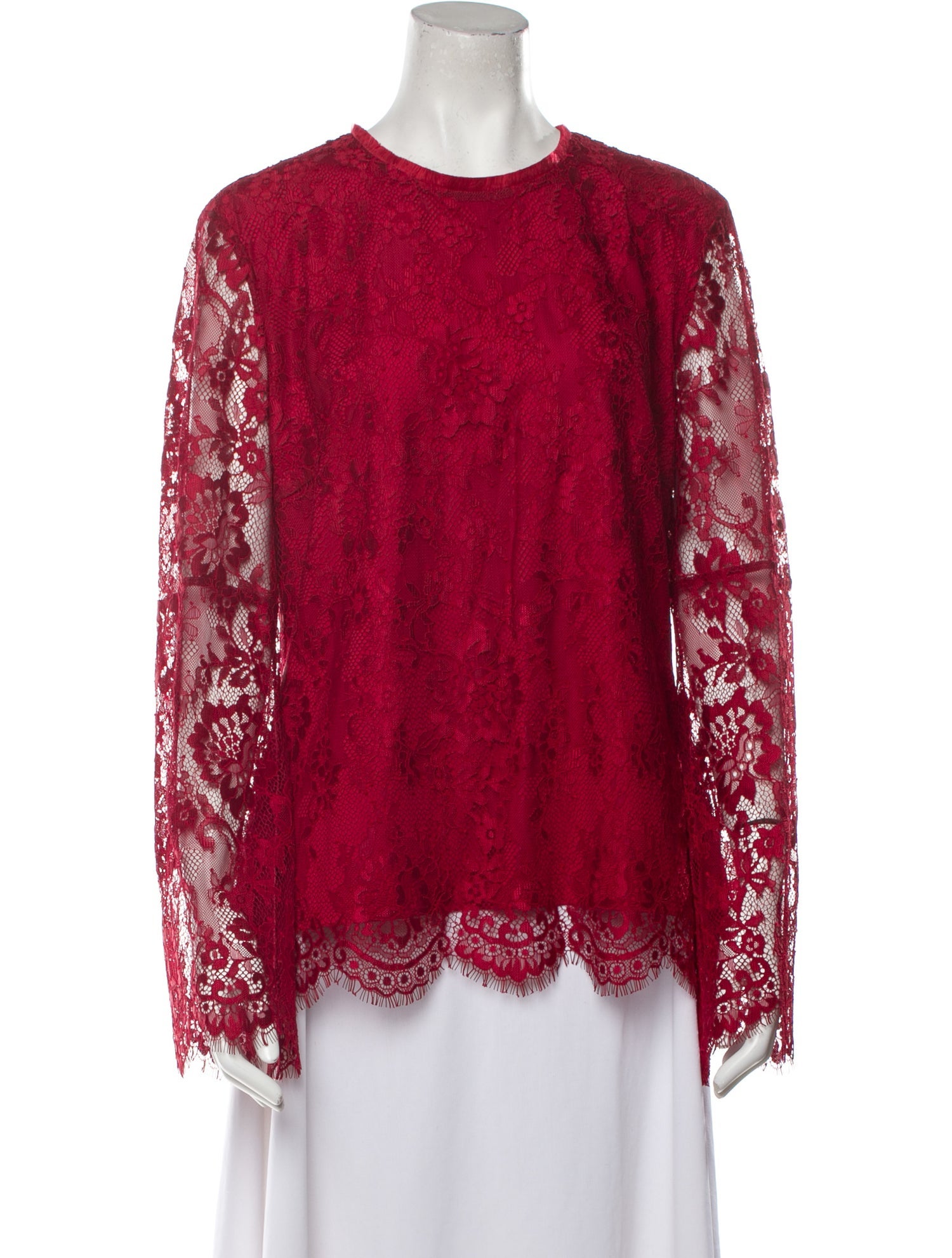 Escada Lace Pattern Crew Neck Blouse w/ Tags - Red Tops, Clothing ...