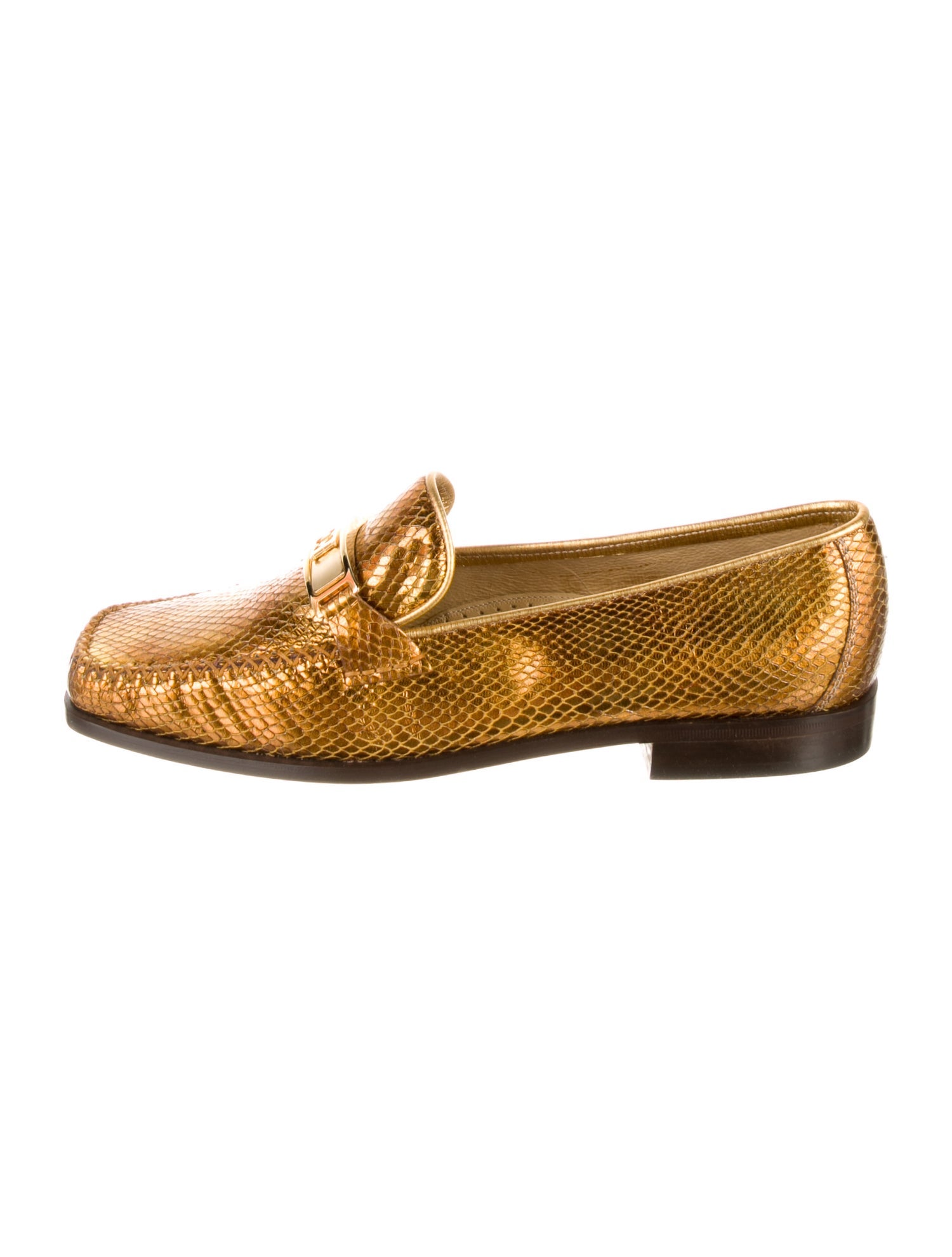 Escada Leather Animal Print Loafers - Gold Flats, Shoes - ESC122074 ...
