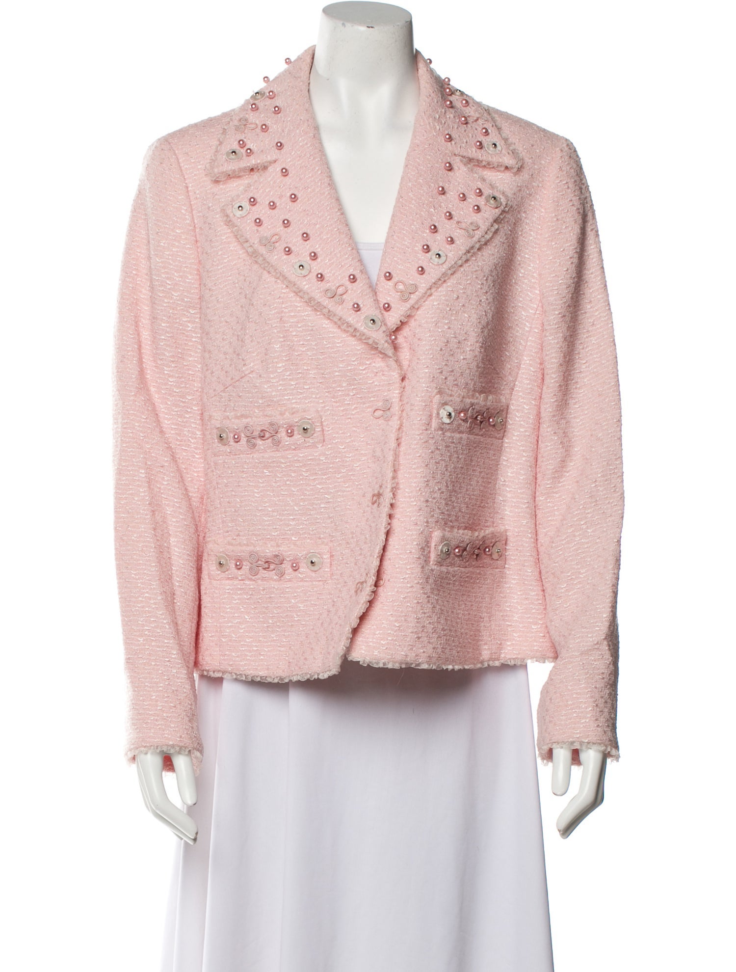 Escada Tweed Pattern Faux Fur Jacket - Pink Jackets, Clothing ...