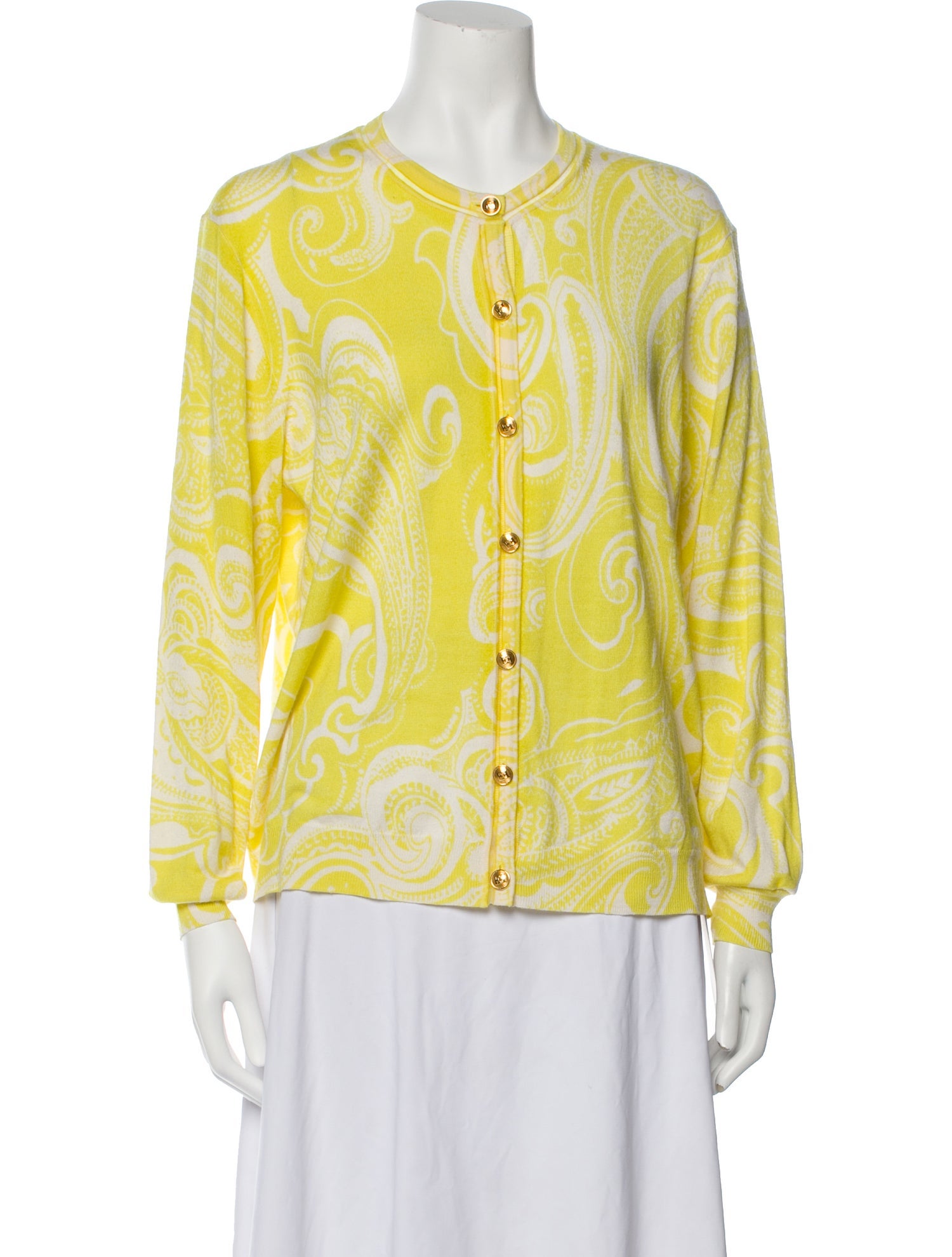 Escada Paisley Print Crew Neck Sweater - Yellow Knitwear, Clothing ...