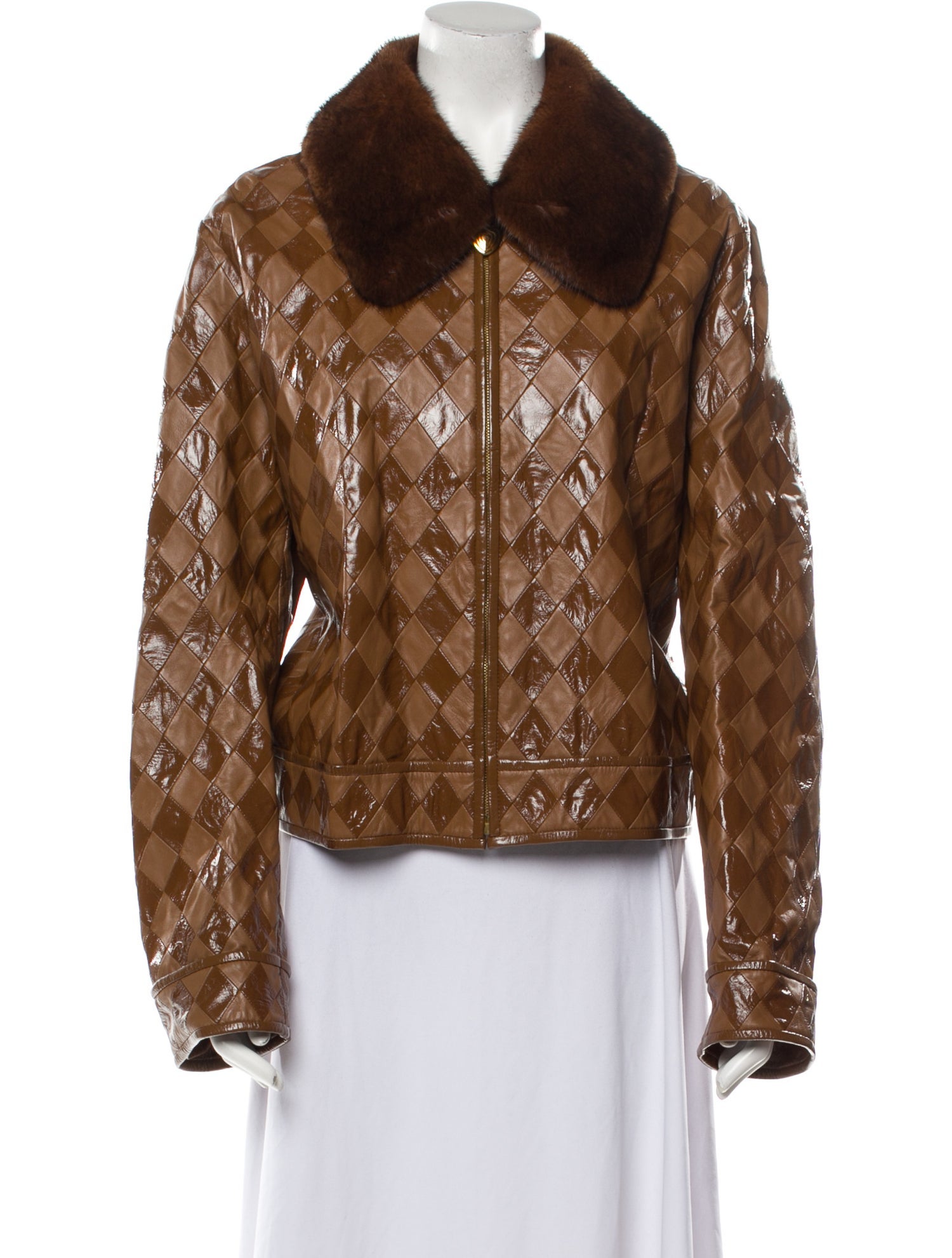Escada Lamb Leather Patterned Fur Jacket - Brown Jackets, Clothing ...