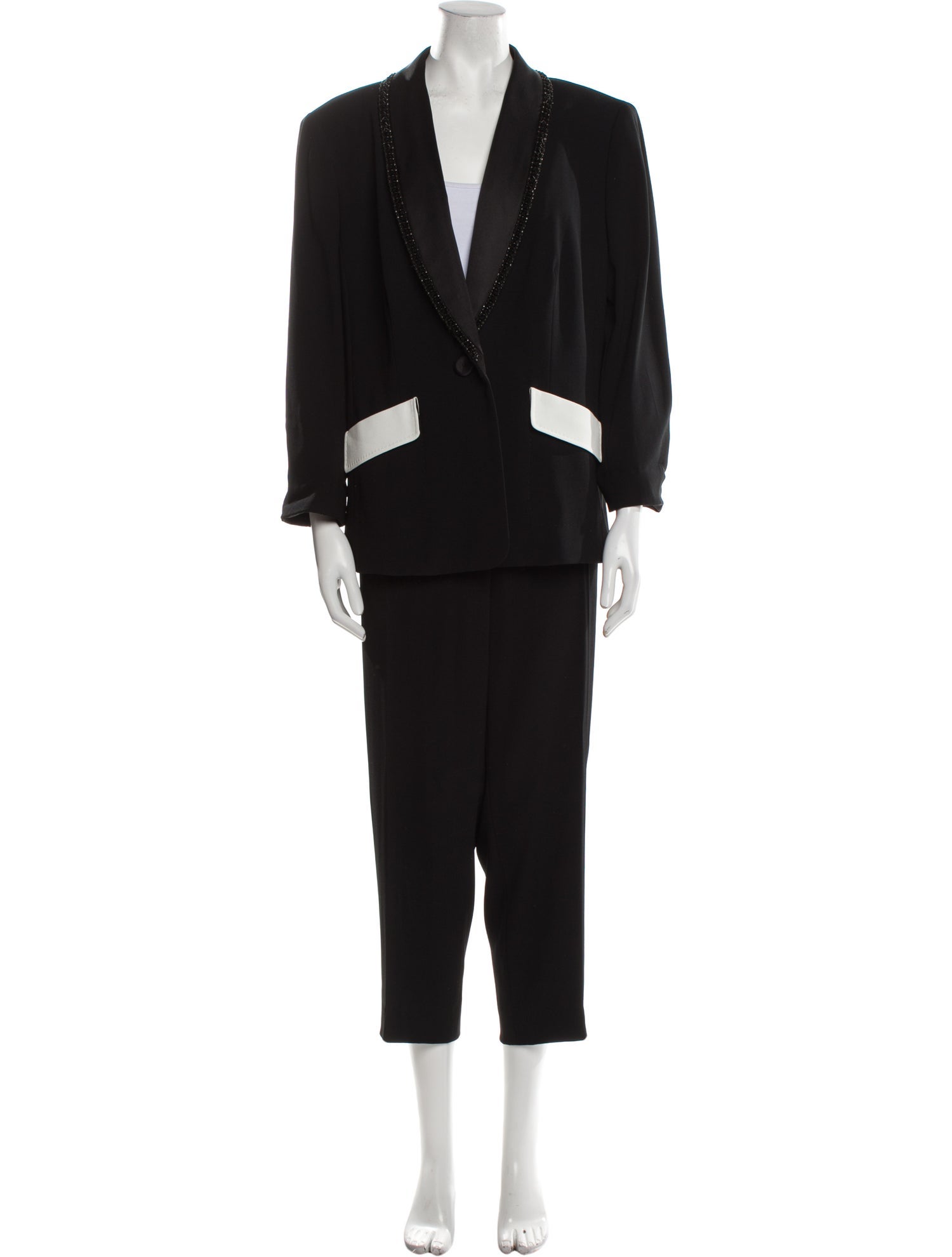 Escada Colorblock Pattern Beaded Accents Pant Set - Black, 12.5" Rise ...