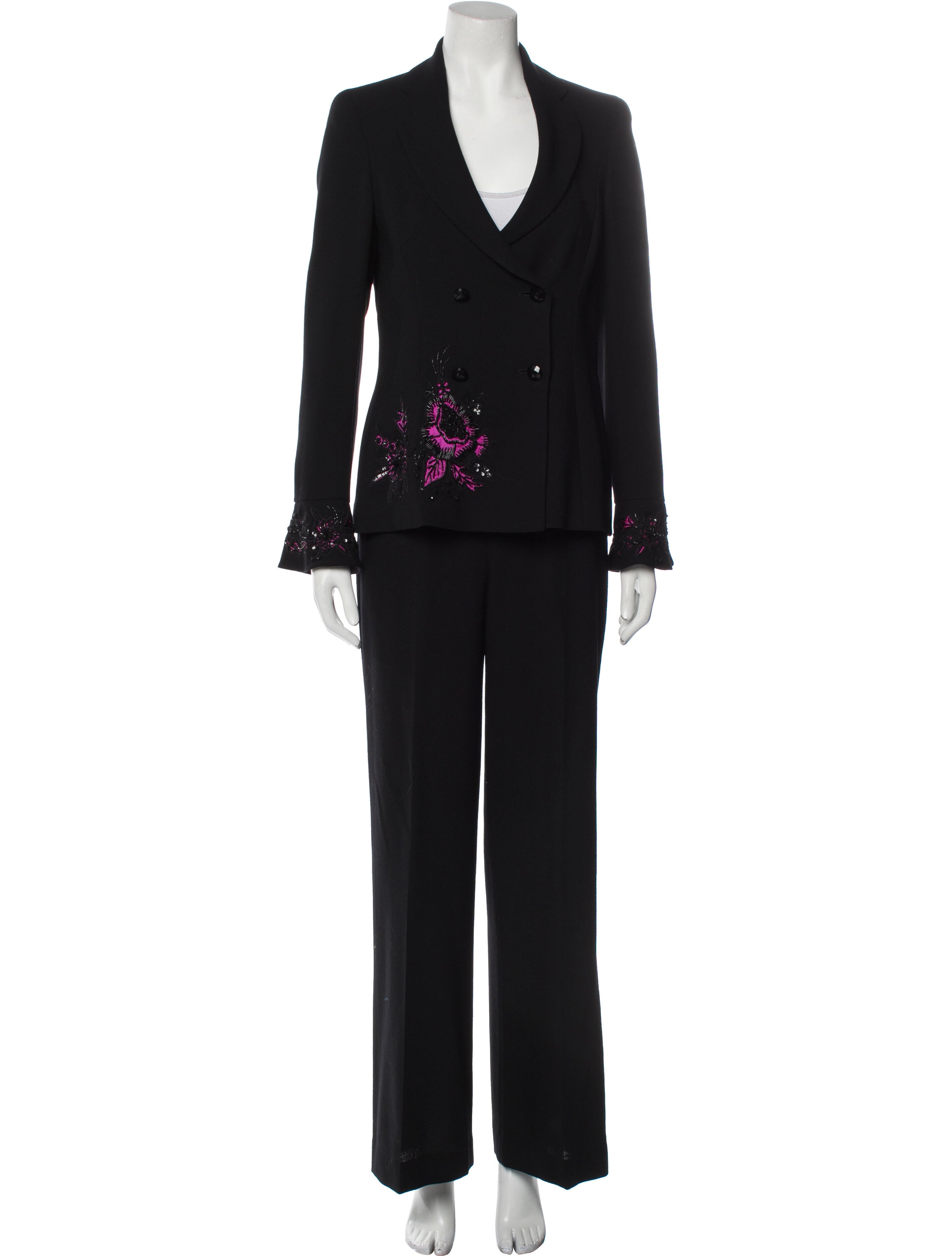 Escada Wool Printed Pantsuit - Black, 10" Rise Suits and Sets, Clothing ...