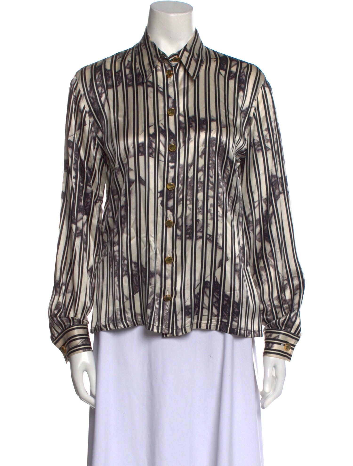Escada Silk Striped Button-Up Top - Neutrals Tops, Clothing - ESC136413 ...