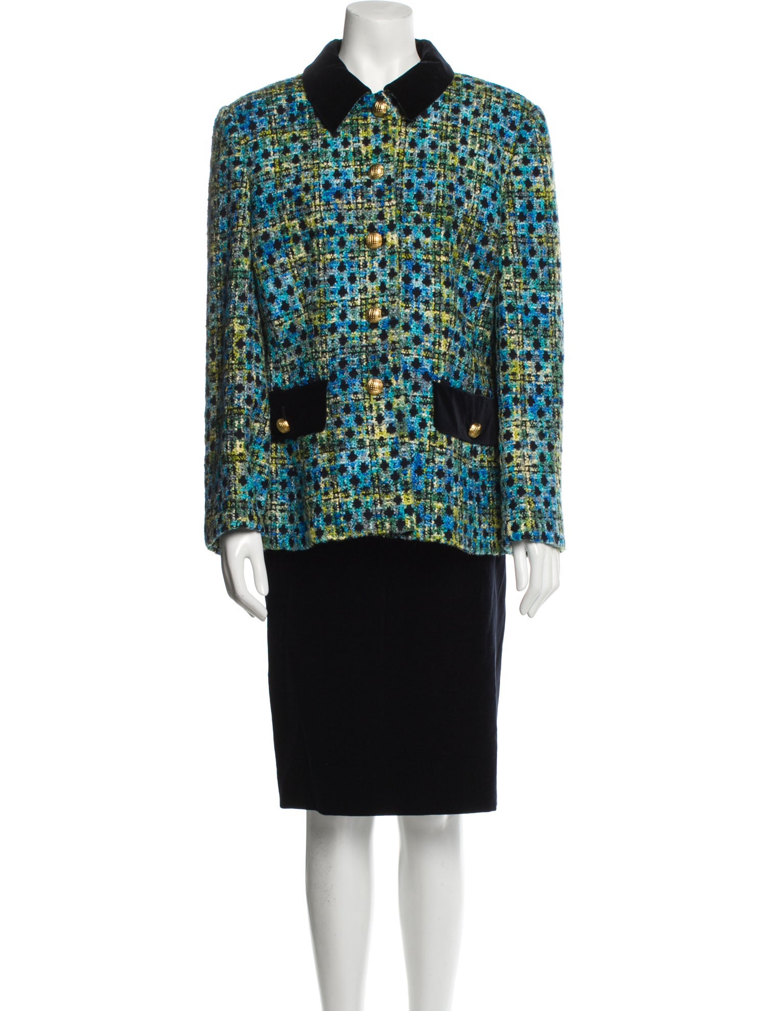 Escada Tweed Pattern Skirt Suit - Blue Suits and Sets, Clothing ...