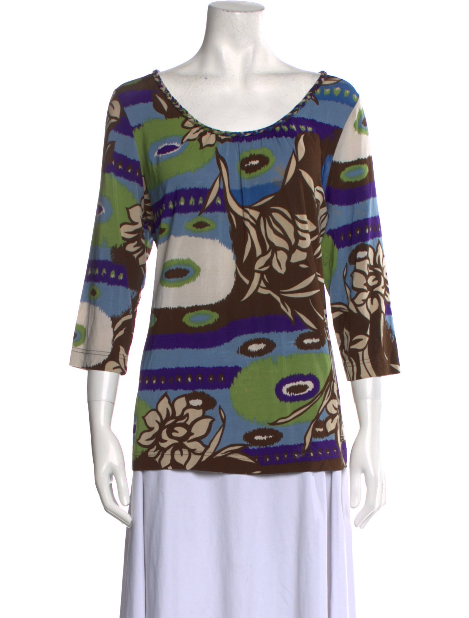 Escada Printed Scoop Neck Blouse - Brown Tops, Clothing - ESC138963 ...