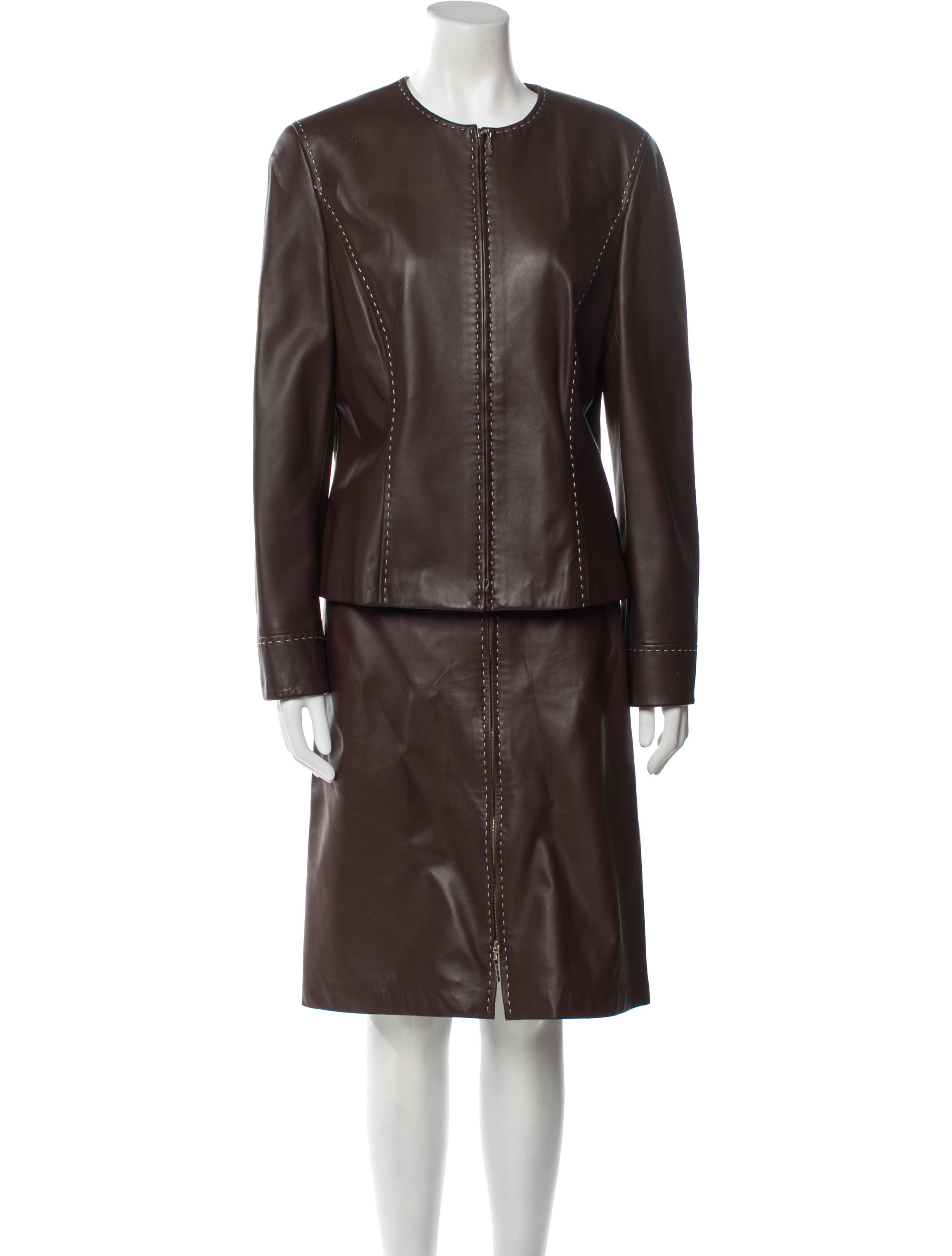 Escada Lamb Leather Skirt Suit - Brown Suits and Sets, Clothing ...
