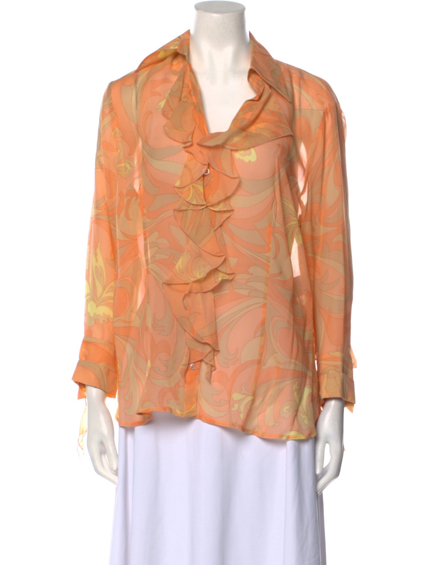 Escada Silk Printed Blouse - Orange Tops, Clothing - ESC141860 | The ...
