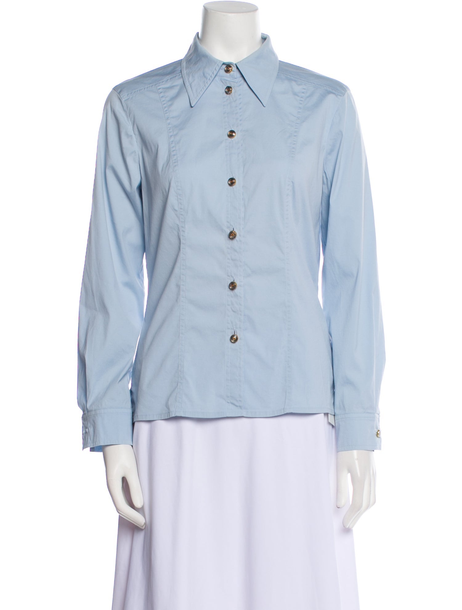 Escada Long Sleeve Button-Up Top - Blue Tops, Clothing - ESC142633 ...