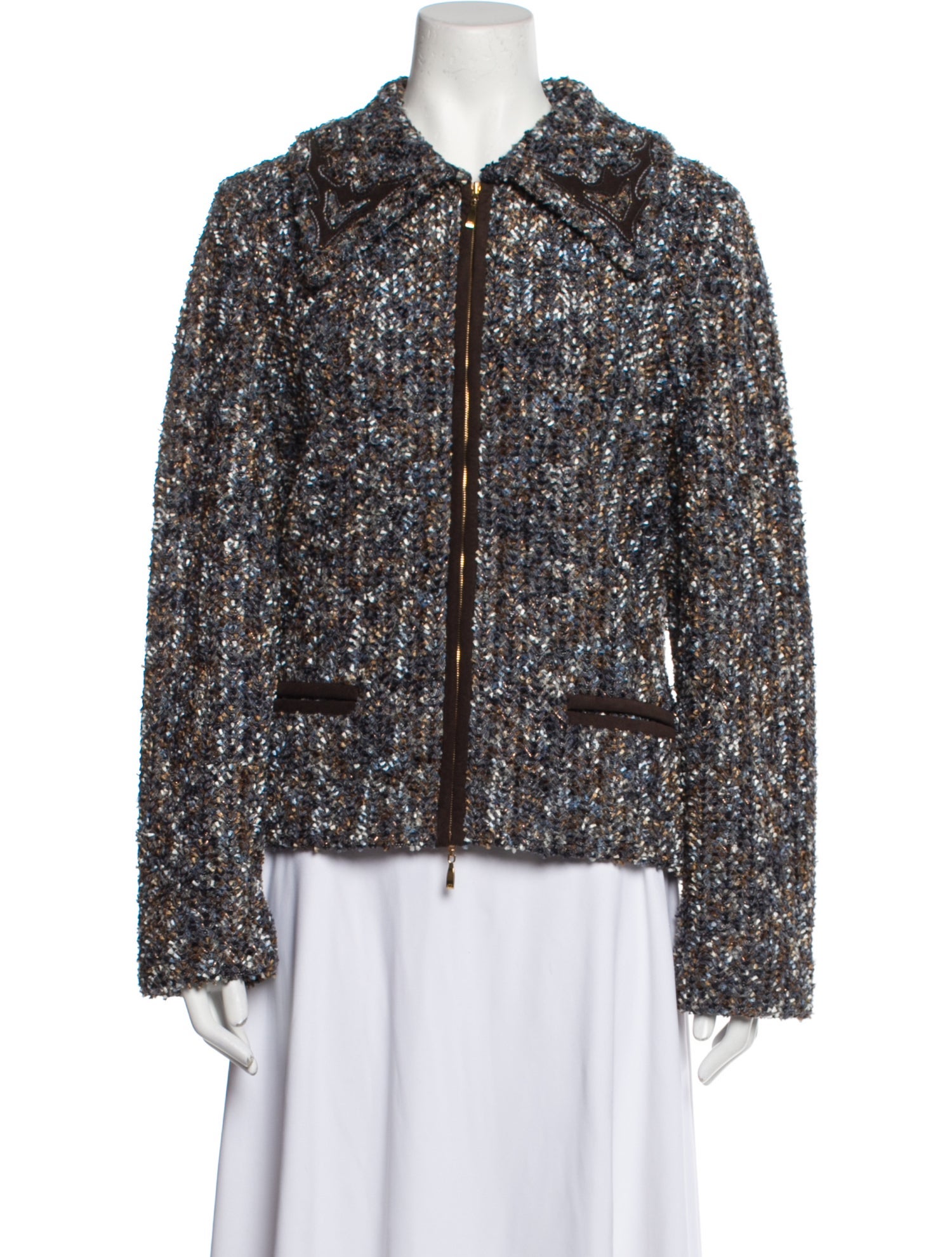 Escada Tweed Pattern Evening Jacket - Blue Jackets, Clothing ...