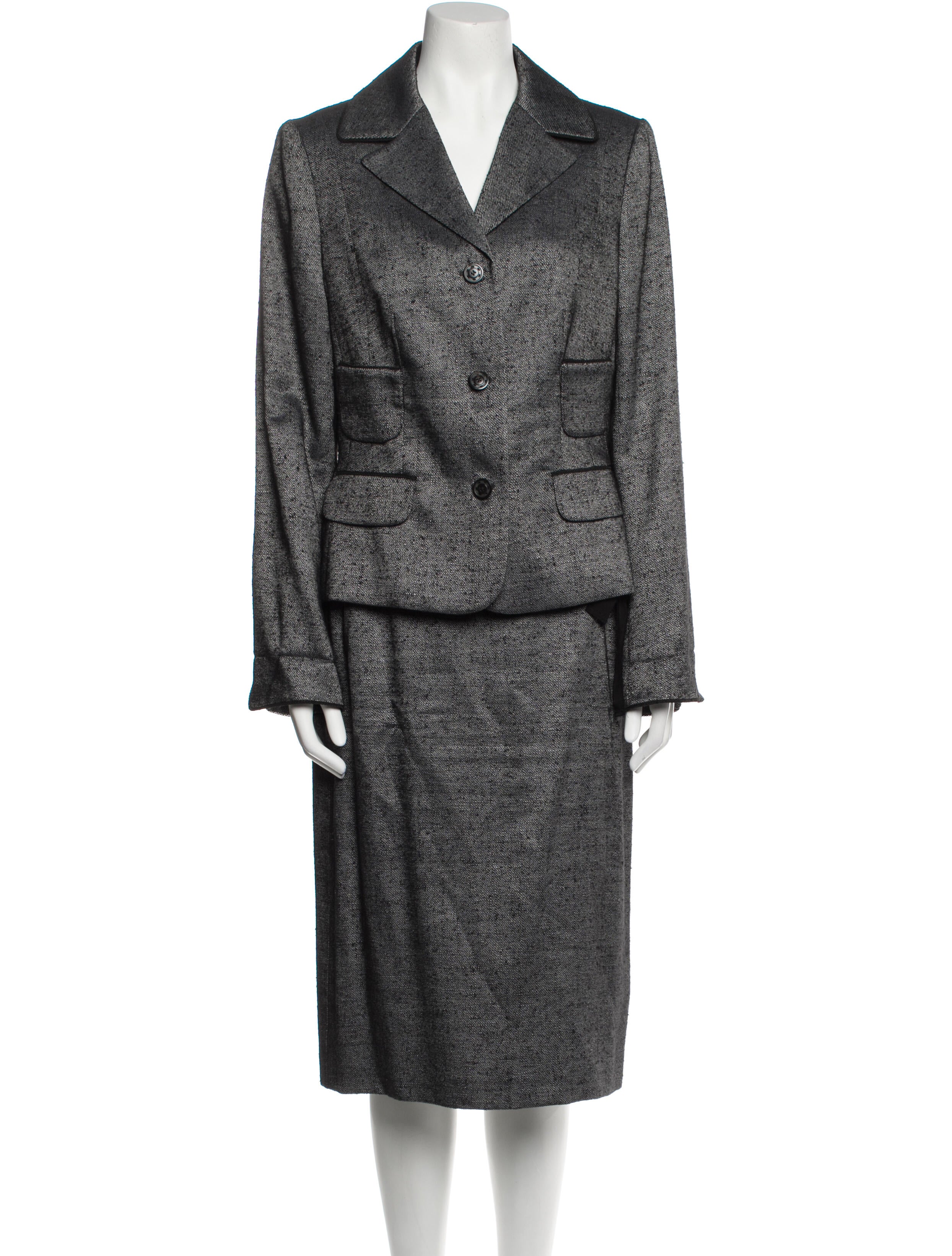 Escada Tweed Pattern Bow Accents Skirt Suit - Grey Suits and Sets ...