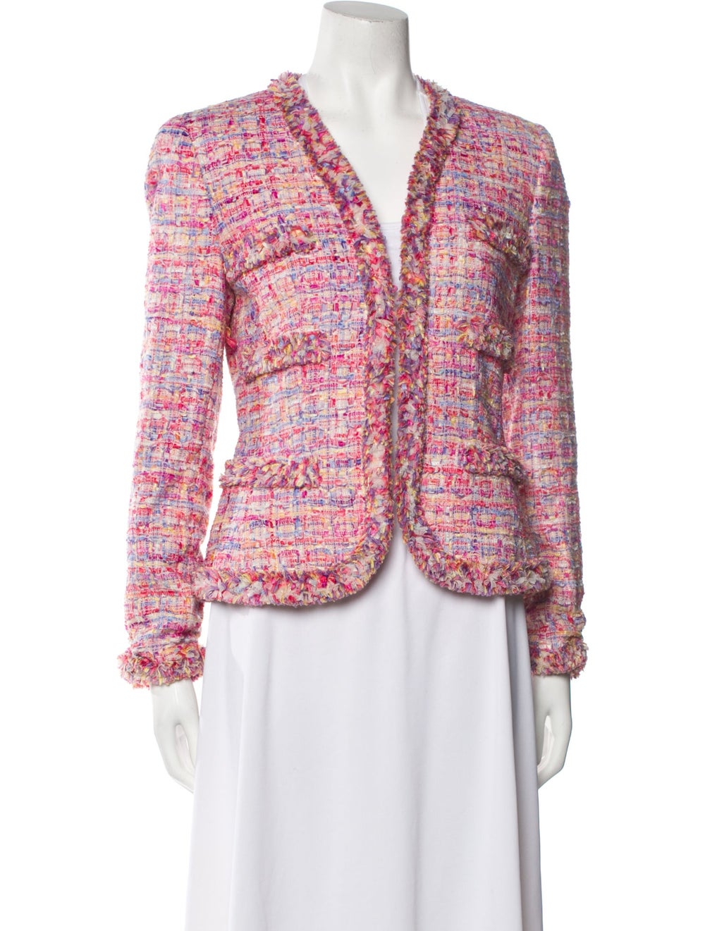 Escada Blazer Blue & Red Tweed Pattern Raw-Edge Trim … - Gem