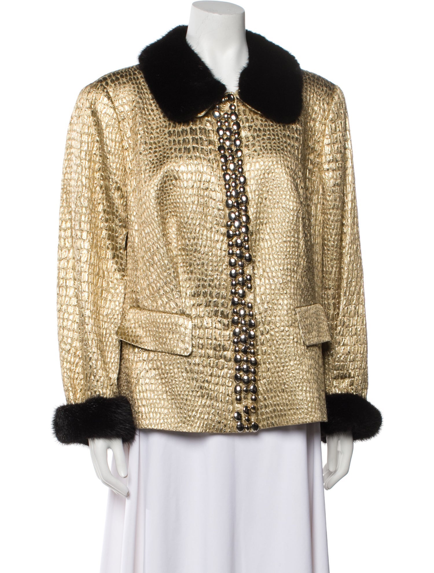 Escada Colorblock Pattern Fur Jacket - Gold Jackets, Clothing ...