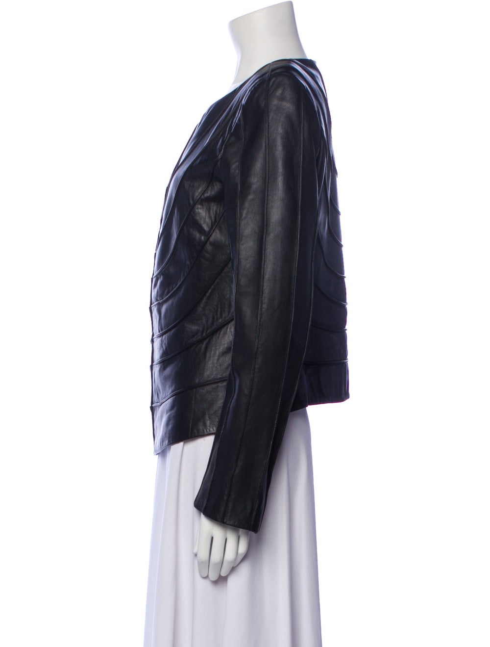 Escada Lamb Leather Jacket Black Collarless - Gem