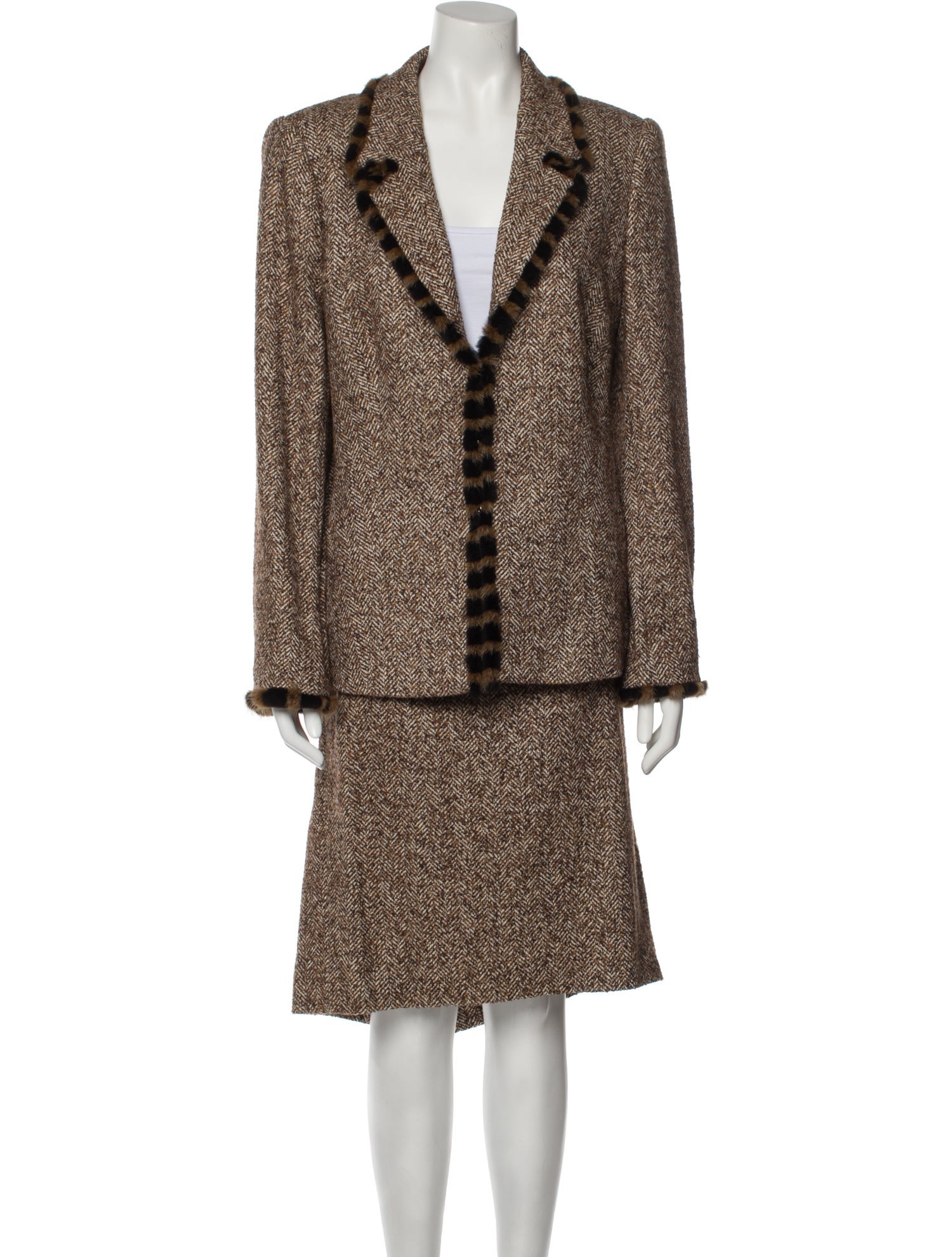 Escada Wool Tweed Pattern Skirt Set - Brown Suits and Sets, Clothing ...