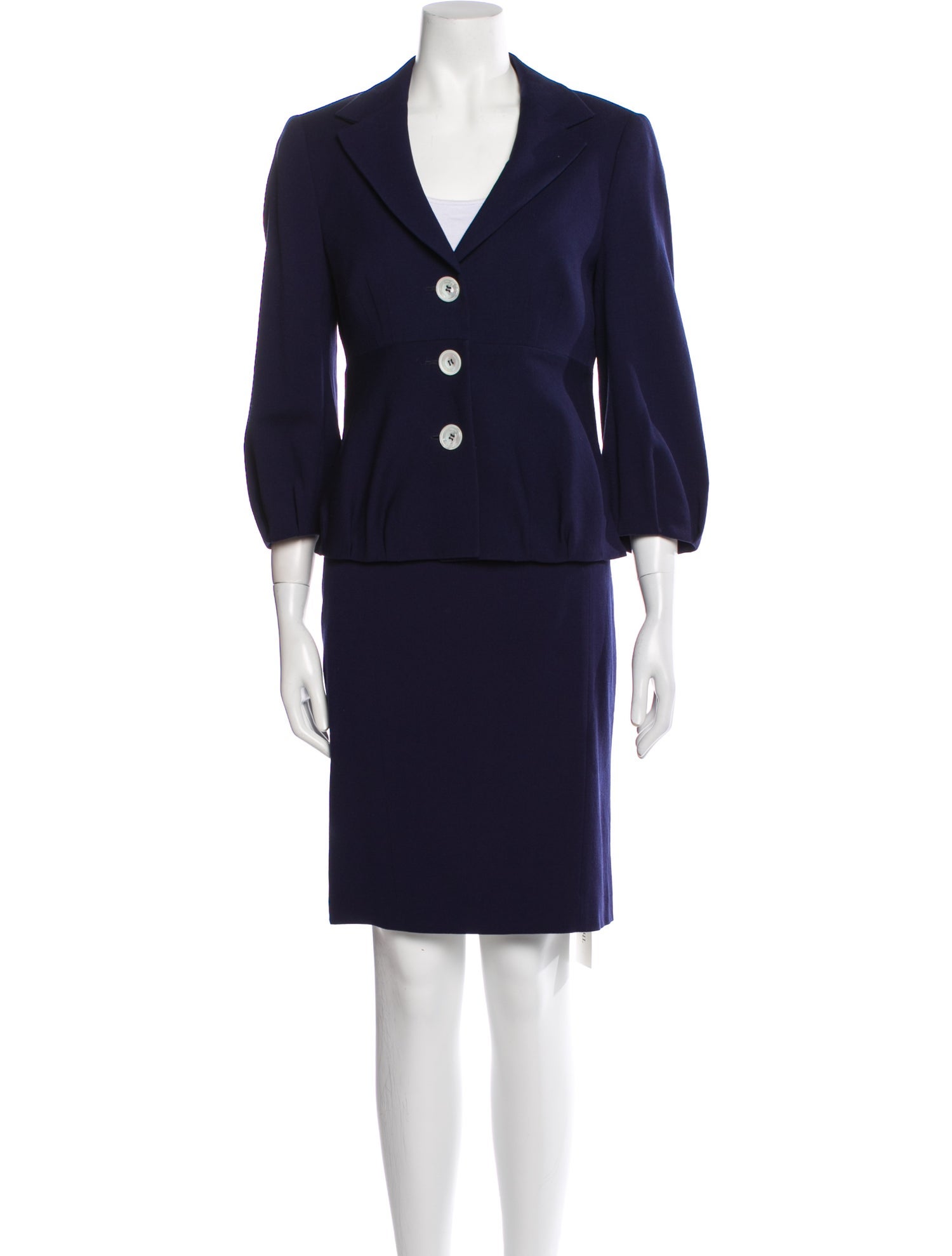 Escada Wool Ruffle Embellishment Skirt Suit - Blue Suits and Sets ...