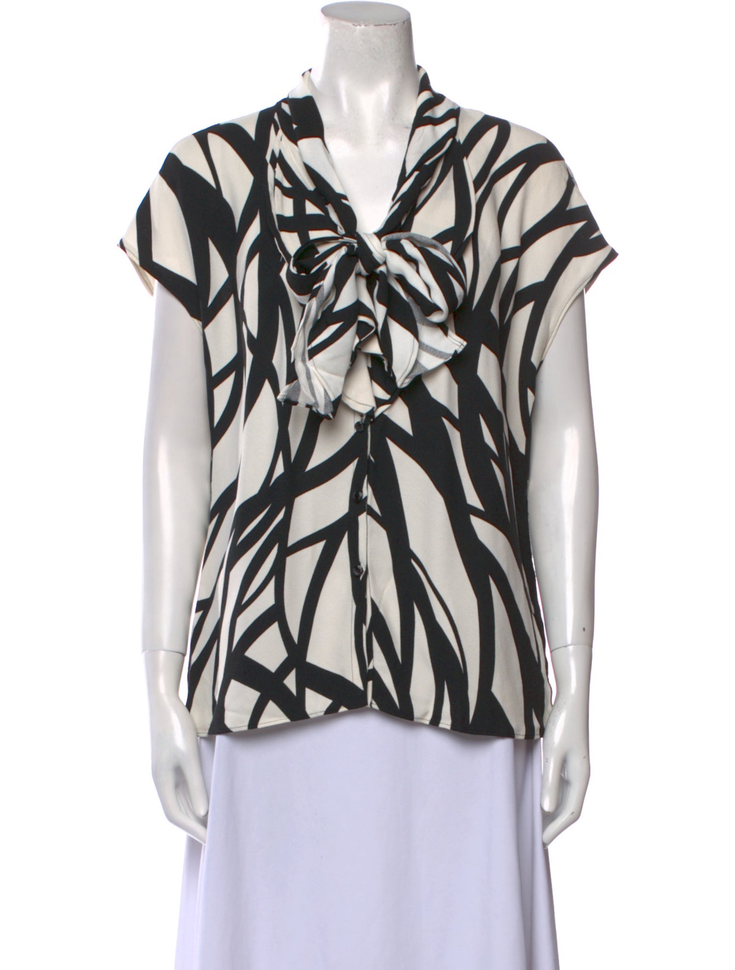 Escada Printed V-Neck Blouse - Black Tops, Clothing - ESC147725 | The ...