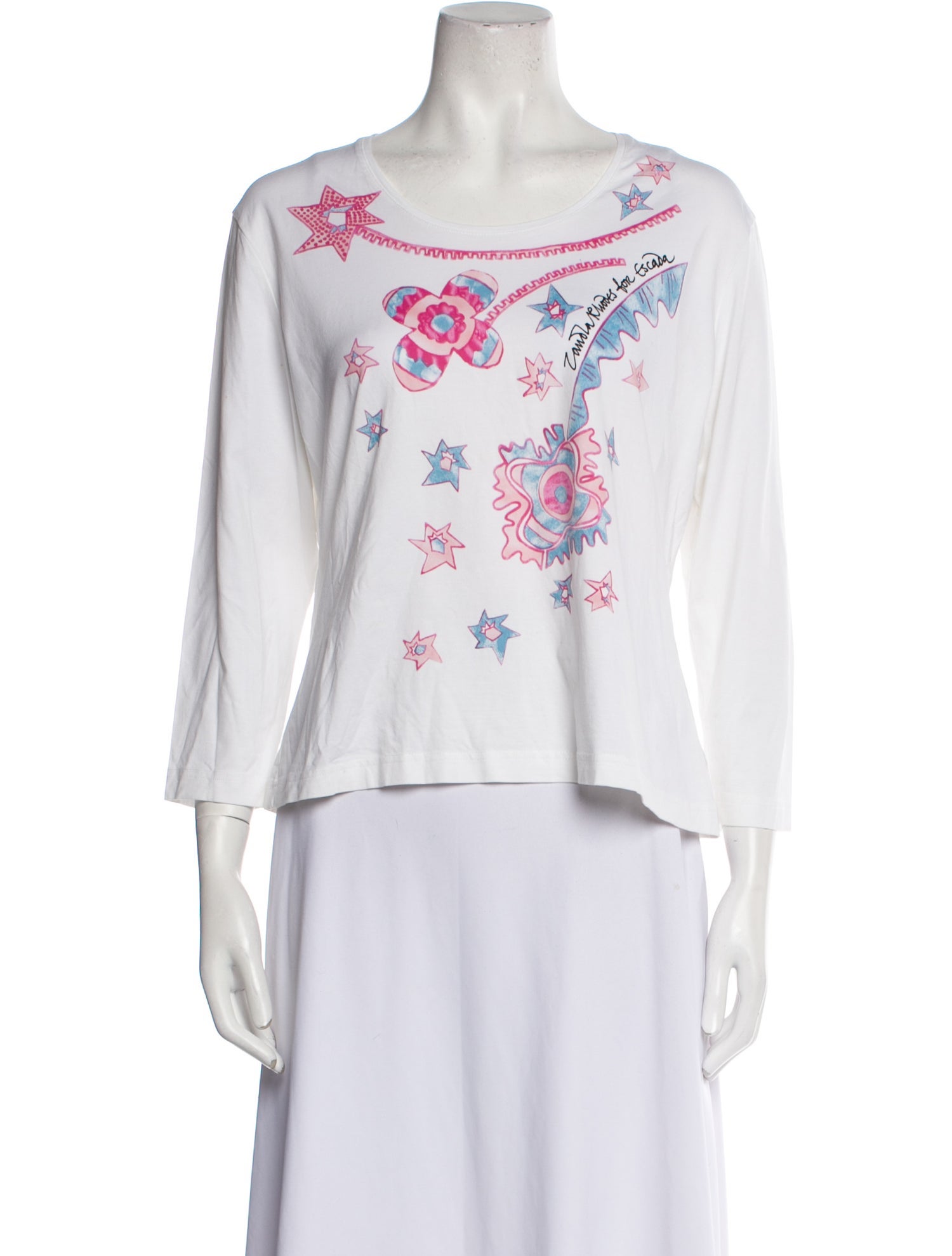 Escada Graphic Print Scoop Neck Top - White Tops, Clothing - ESC147961 ...