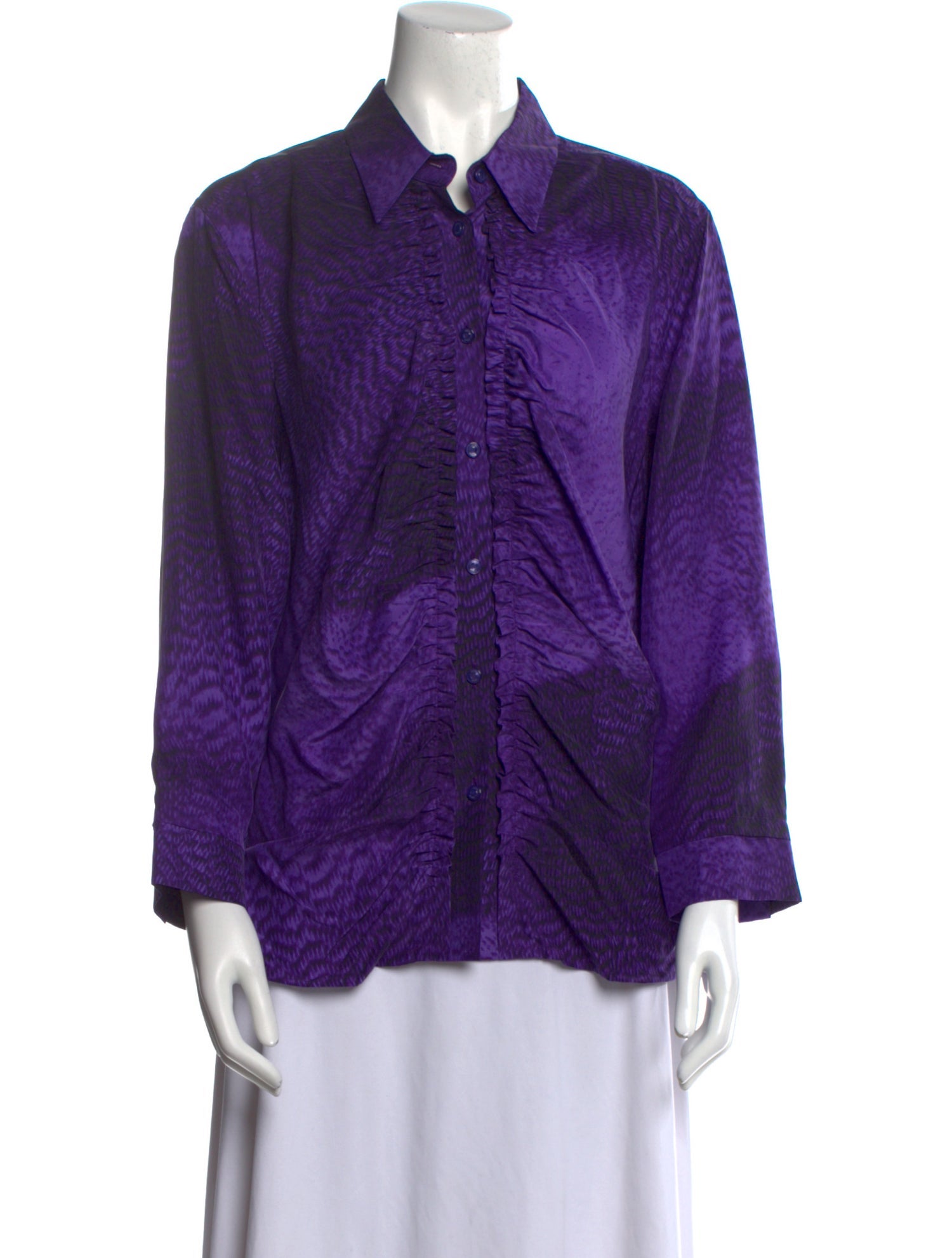 Escada Silk Long Sleeve Button-Up Top - Purple Tops, Clothing - ESC148981 | The RealReal