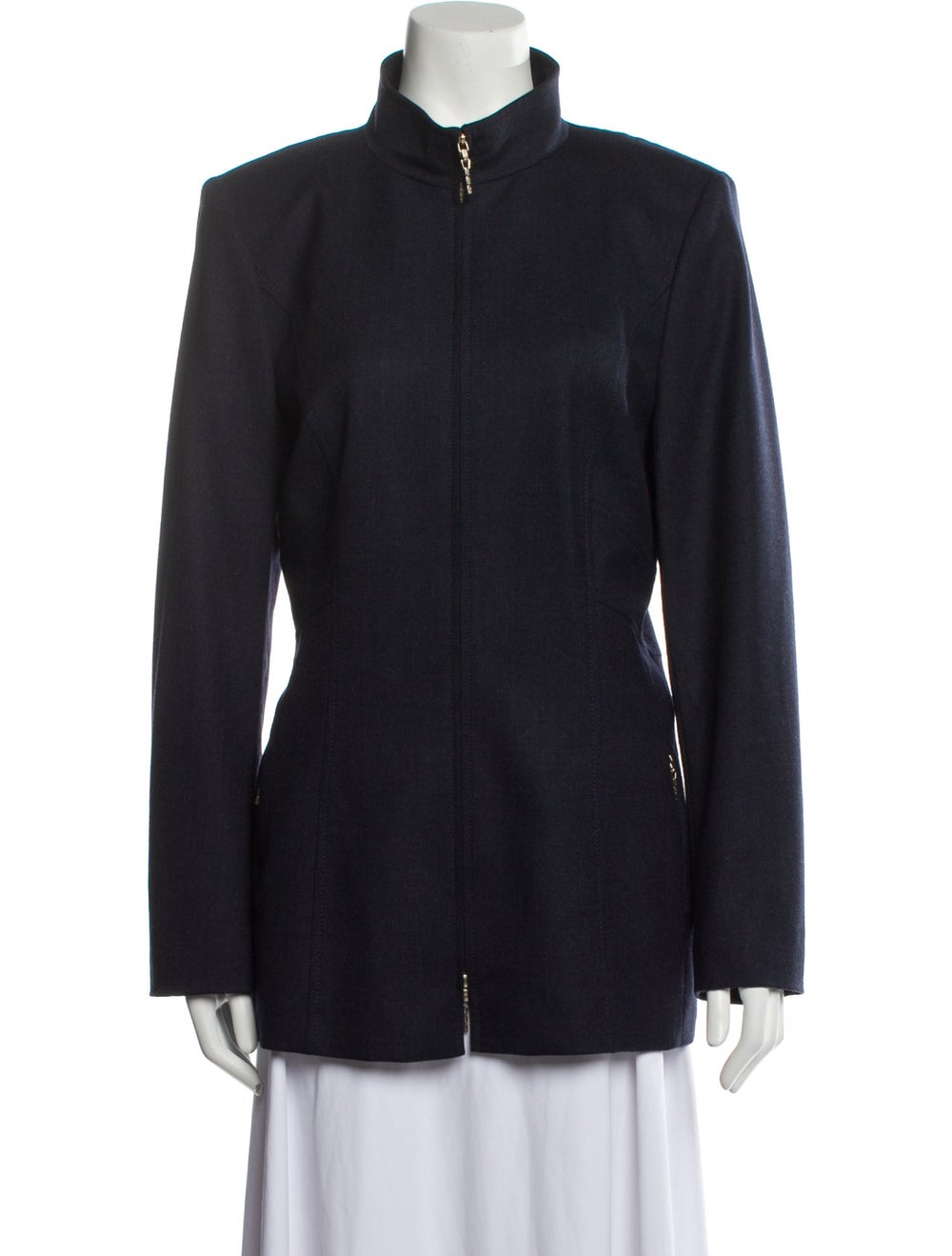 Escada Wool Evening Jacket Blue Stand Collar - Gem