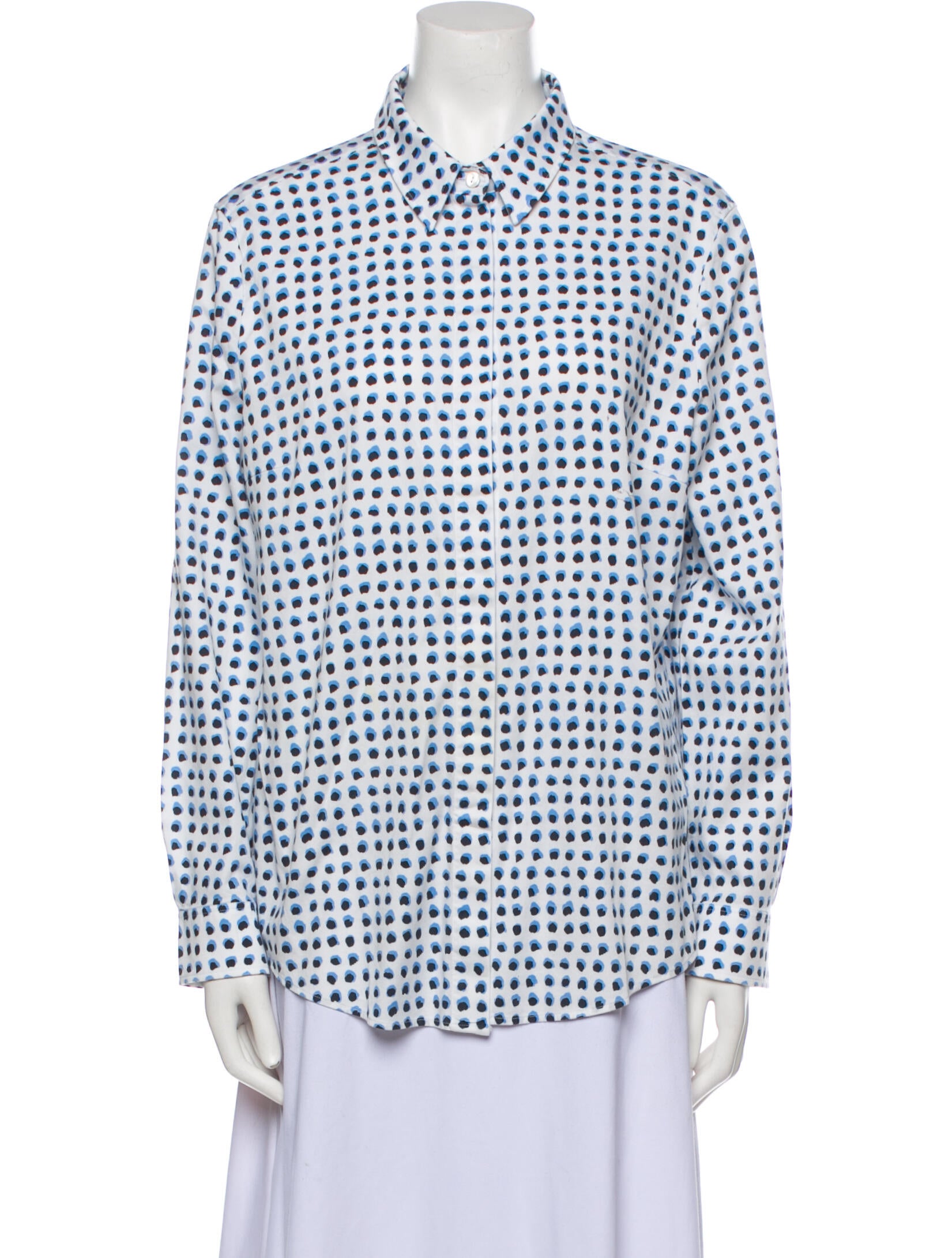 Escada Polka Dot Print Long Sleeve Button-Up Top - Black Tops, Clothing ...