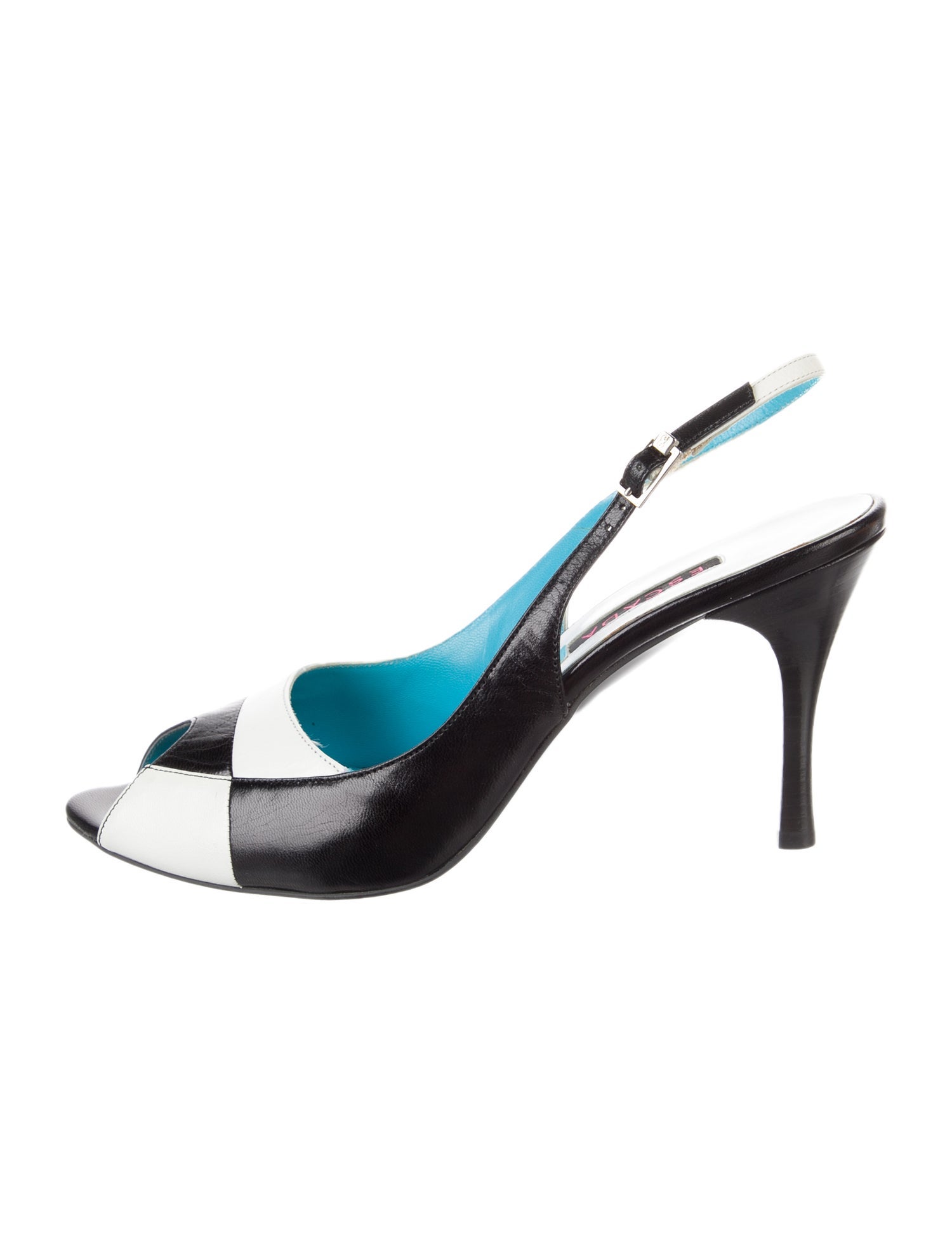 Escada Patent Leather Colorblock Pattern Slingback Pumps - Black Pumps ...