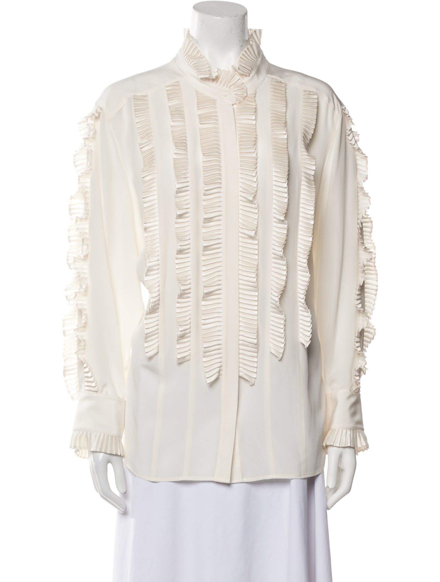 Escada Silk Mock Neck Button-Up Top - Neutrals Tops, Clothing ...