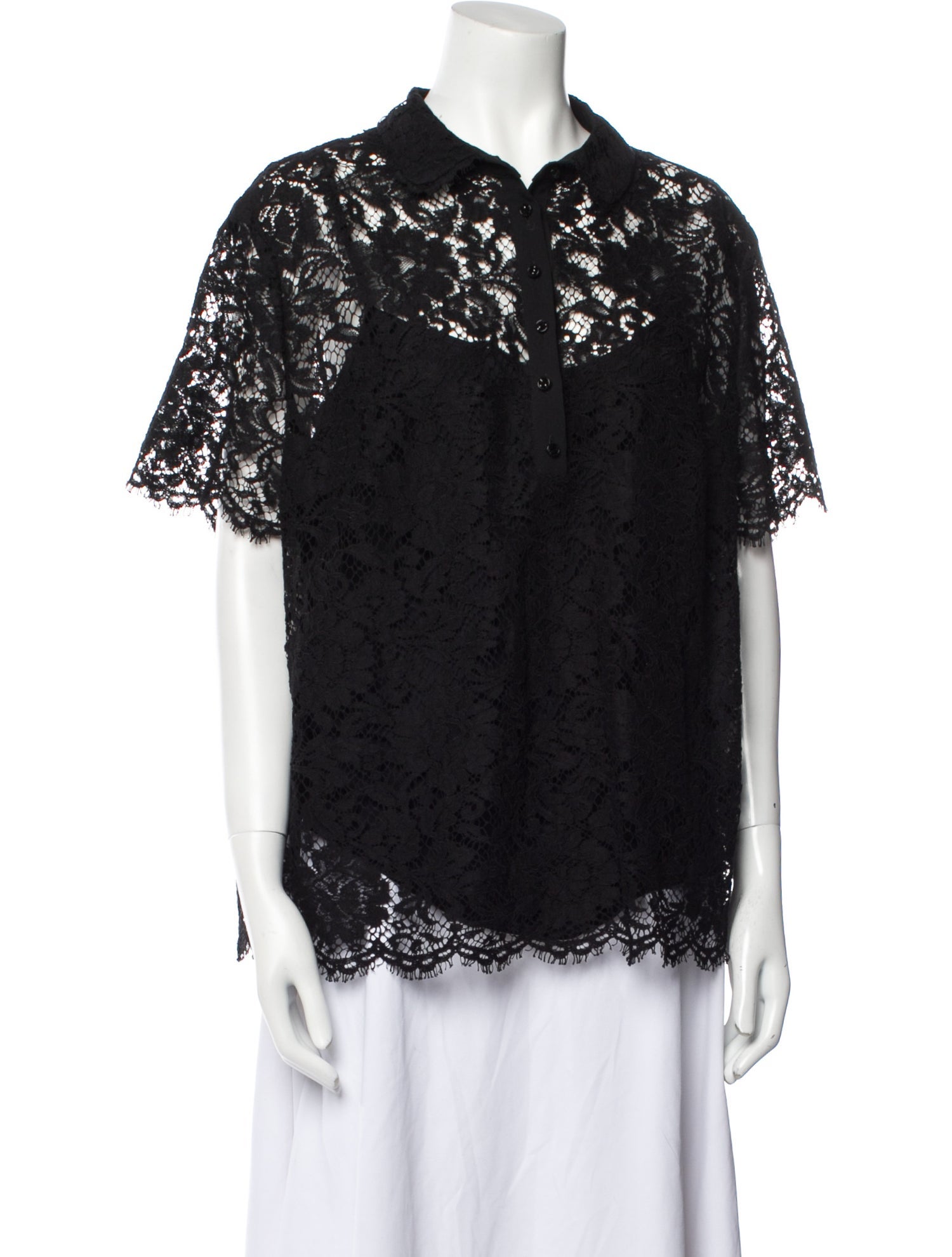 Escada Lace Pattern Short Sleeve Blouse - Black Tops, Clothing ...