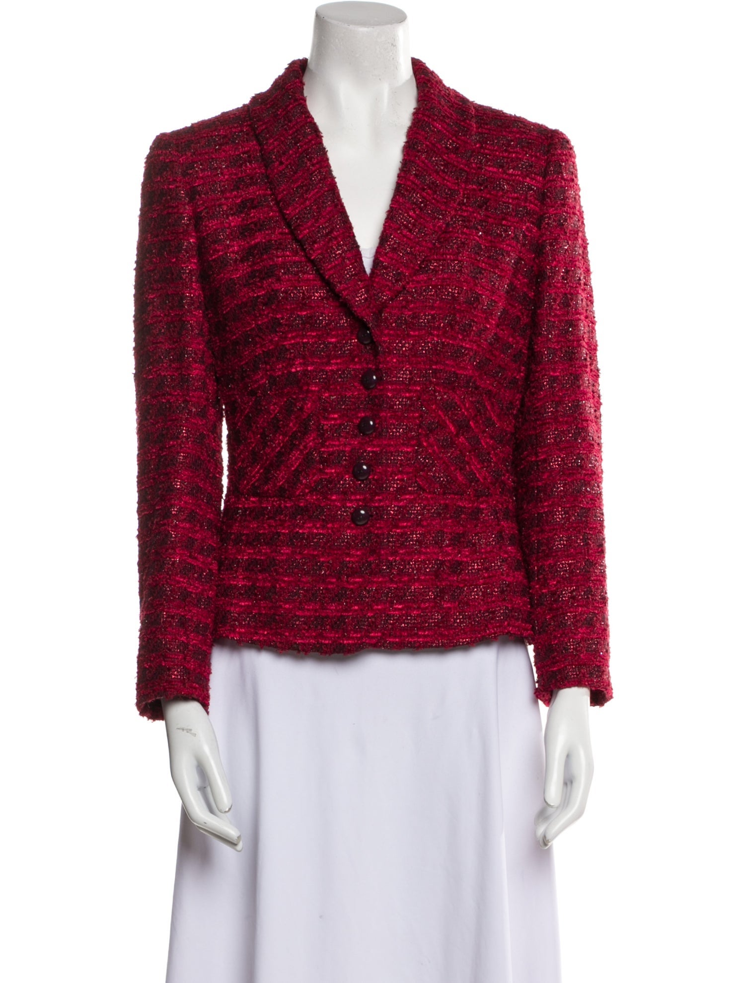 Escada Tweed Pattern Fur Jacket - Red Jackets, Clothing - ESC151207 ...