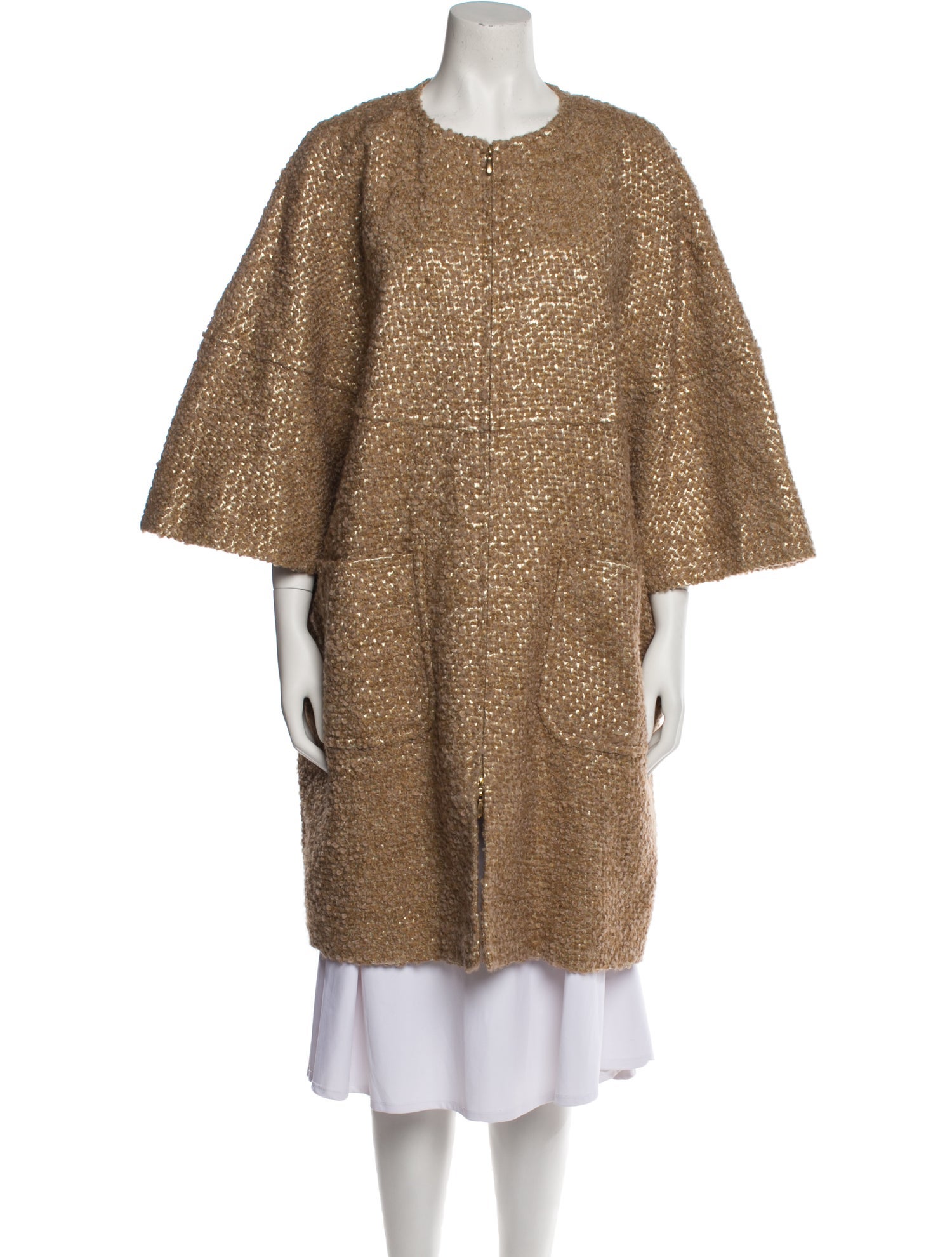 Escada Tweed Pattern Faux Fur Coat - Metallic Coats, Clothing ...