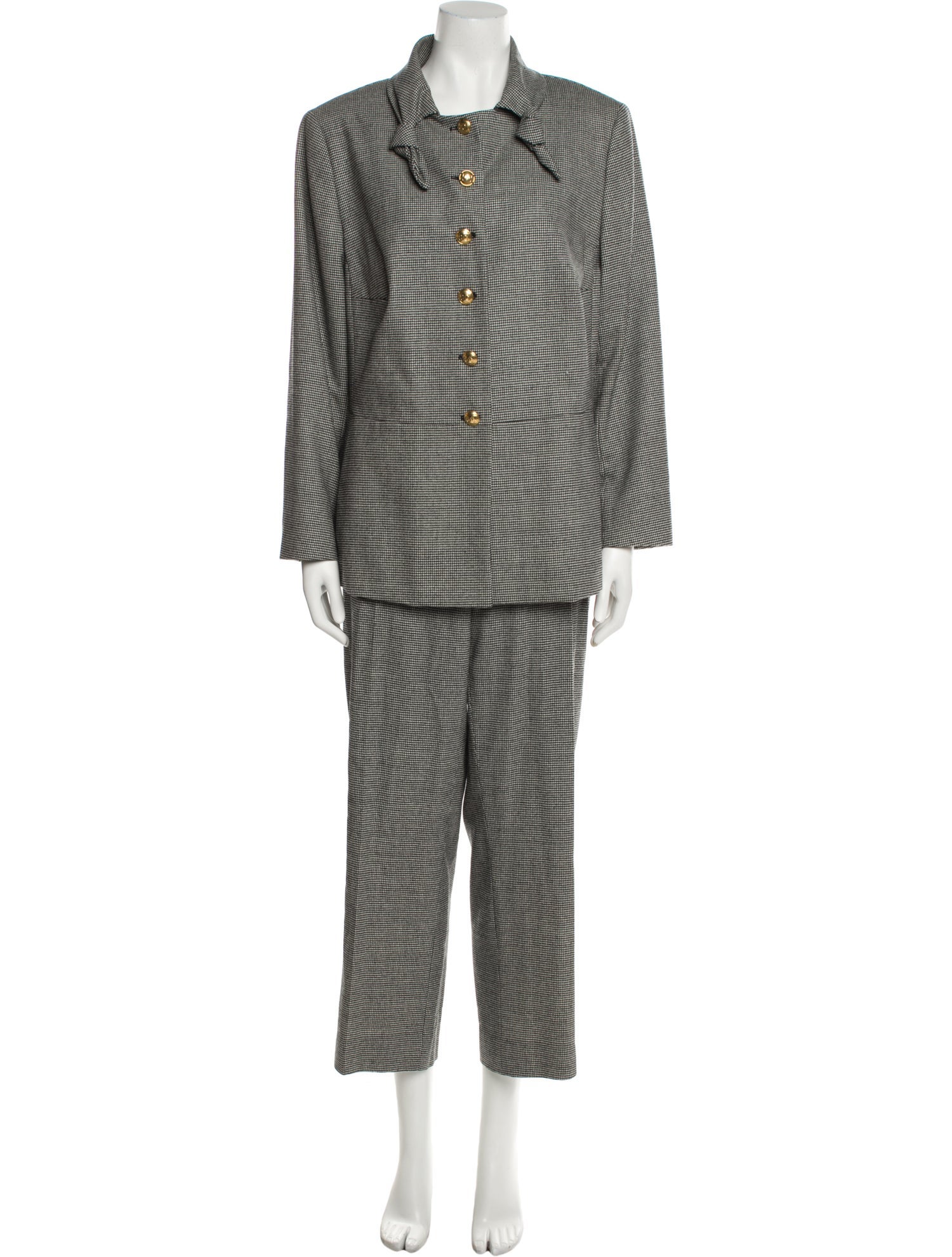 Escada Virgin Wool Striped Pantsuit - Grey, 10.25" Rise Suits and Sets ...