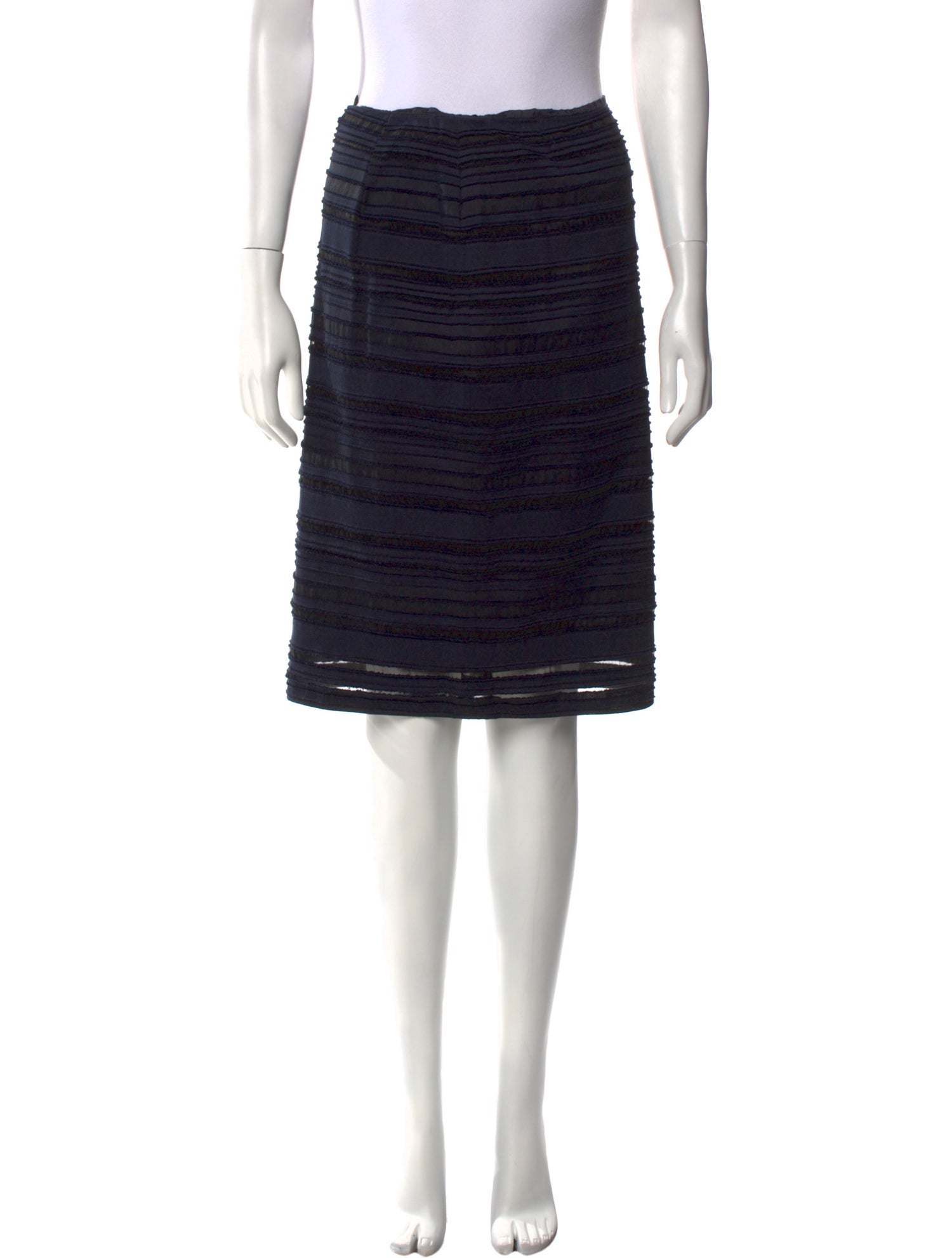 Escada Raw-Edge Trim Knee-Length Skirt - Blue Skirts, Clothing - ESC154069 | The RealReal