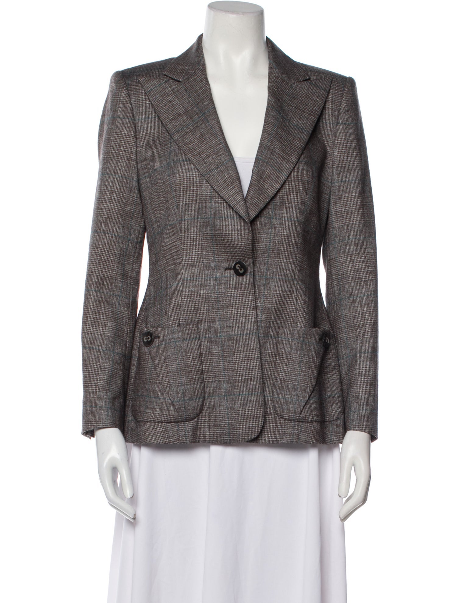 Escada Wool Plaid Print Blazer - Neutrals Jackets, Clothing - ESC154772 ...