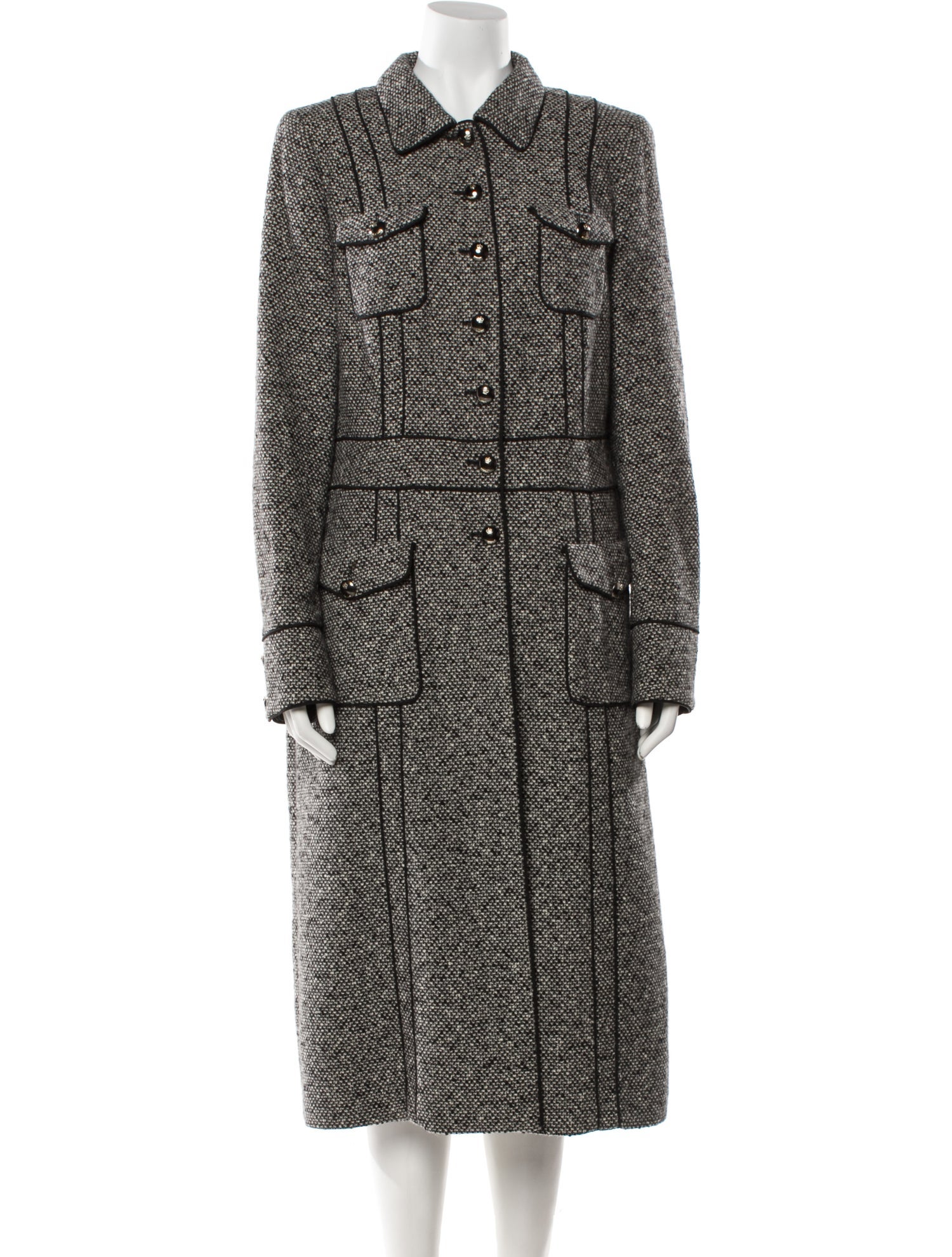 Escada Wool Tweed Pattern Fur Coat - Black Coats, Clothing - ESC155170 ...