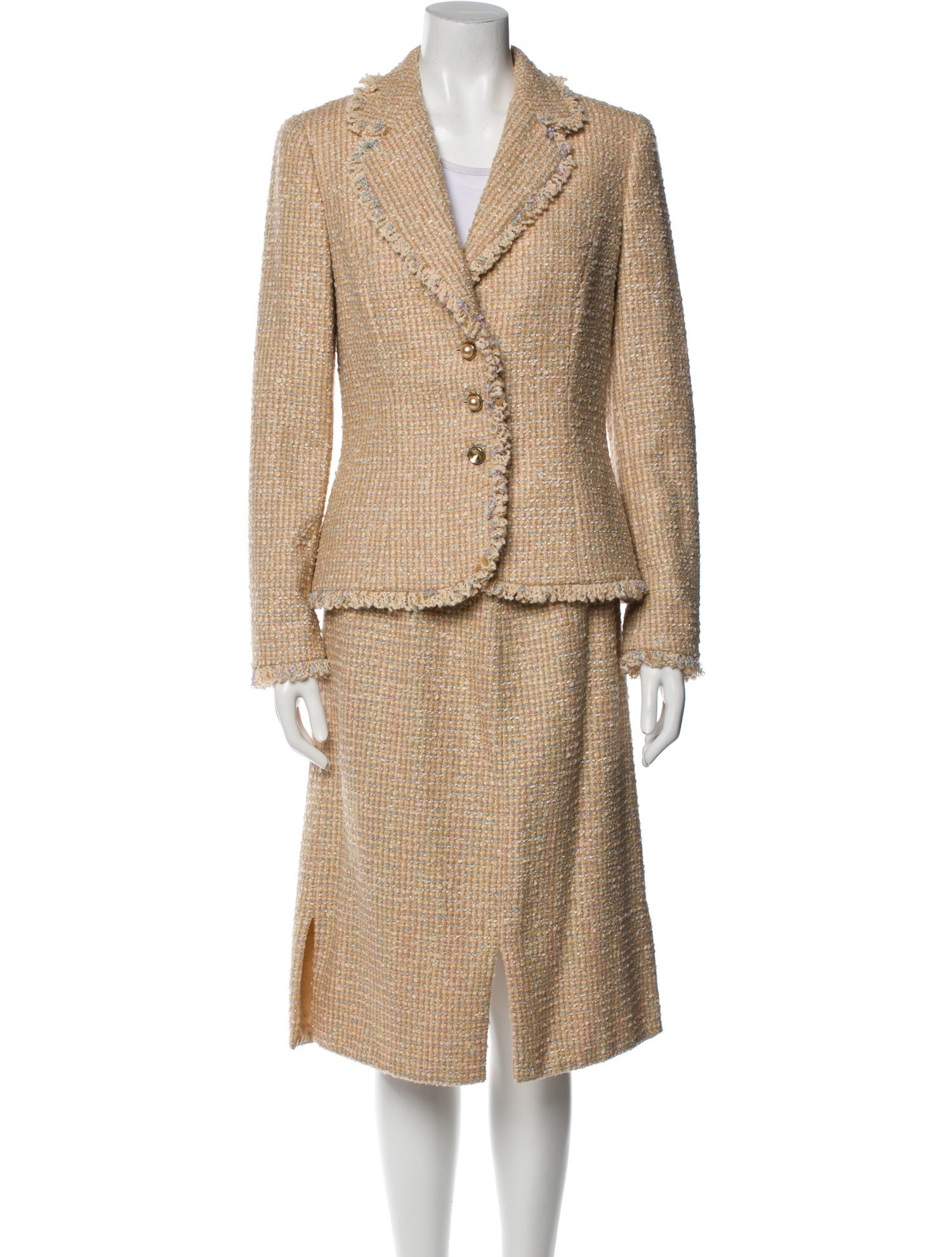 Escada Wool Tweed Pattern Skirt Suit - Brown Suits and Sets, Clothing ...