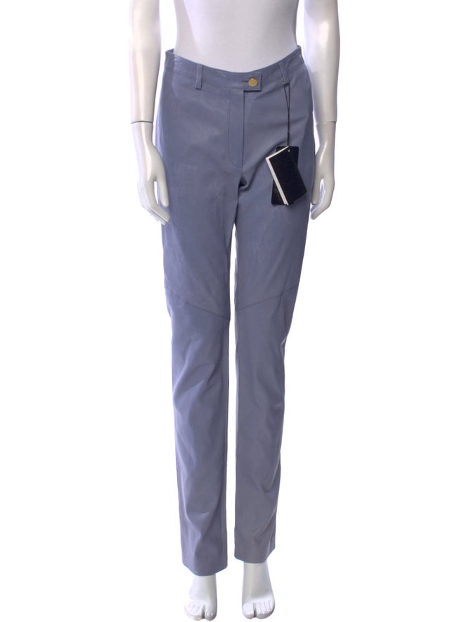 Escada Lamb Leather Straight Leg Pants w/ Tags - Blue, 9.75" Rise Pants ...