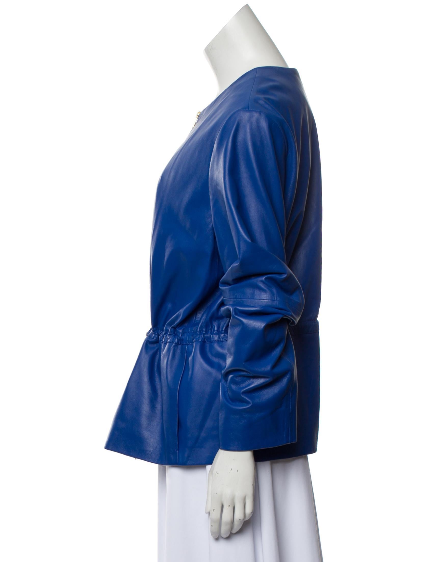 Escada Leather Zip-Up Jacket - Blue Jackets, Clothing - ESC39524 | The ...