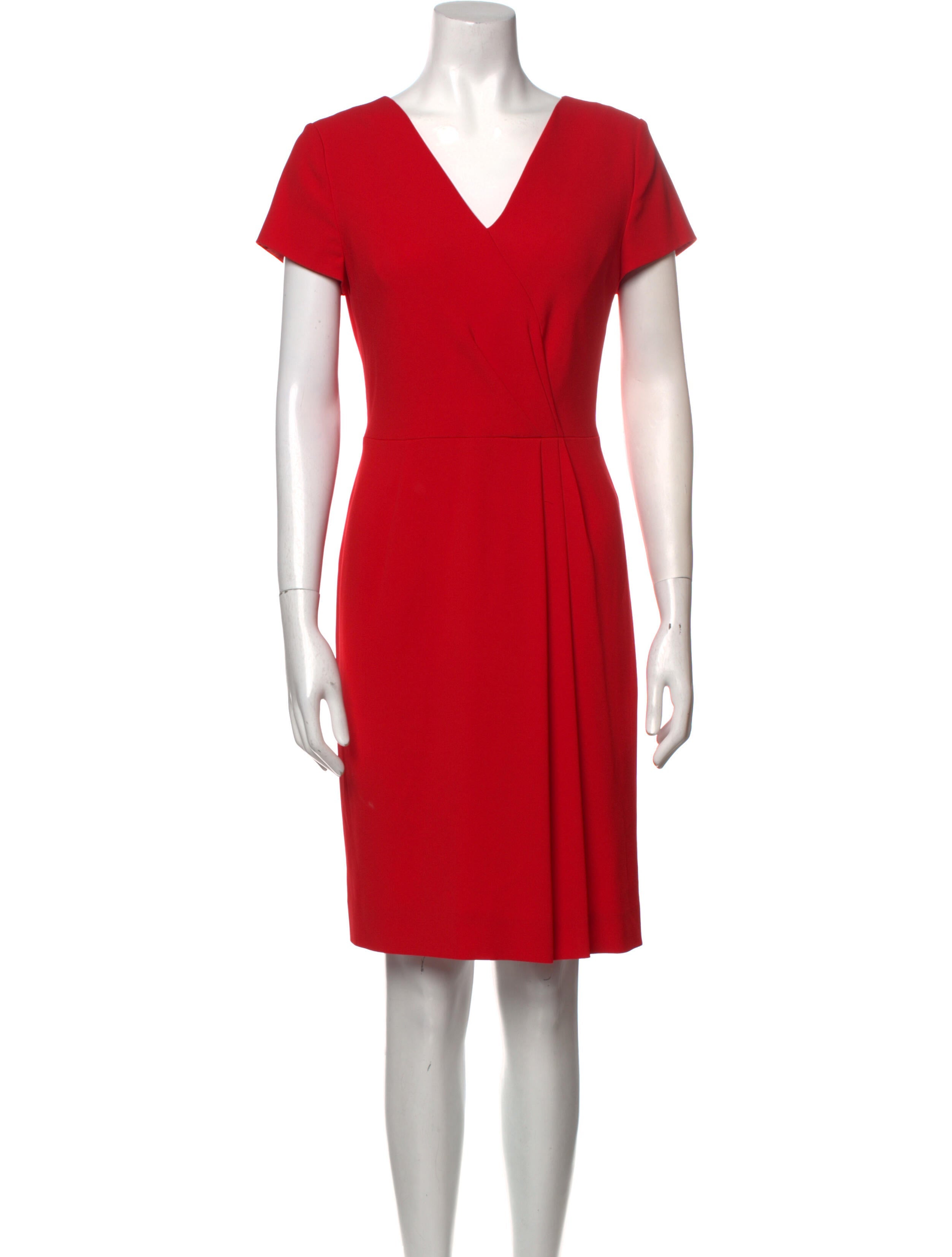 Escada V-Neck Knee-Length Dress - Red Dresses, Clothing - ESC87619 ...