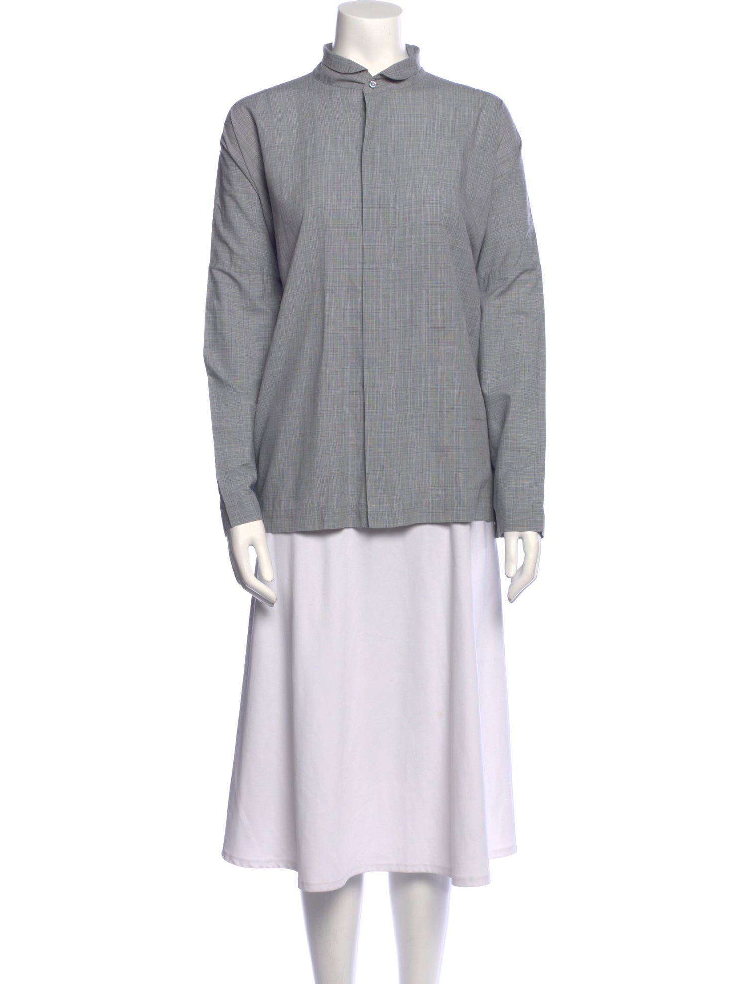 Eskandar Mock Neck Long Sleeve Button-Up Top - Grey Tops, Clothing - ESK56452 | The RealReal